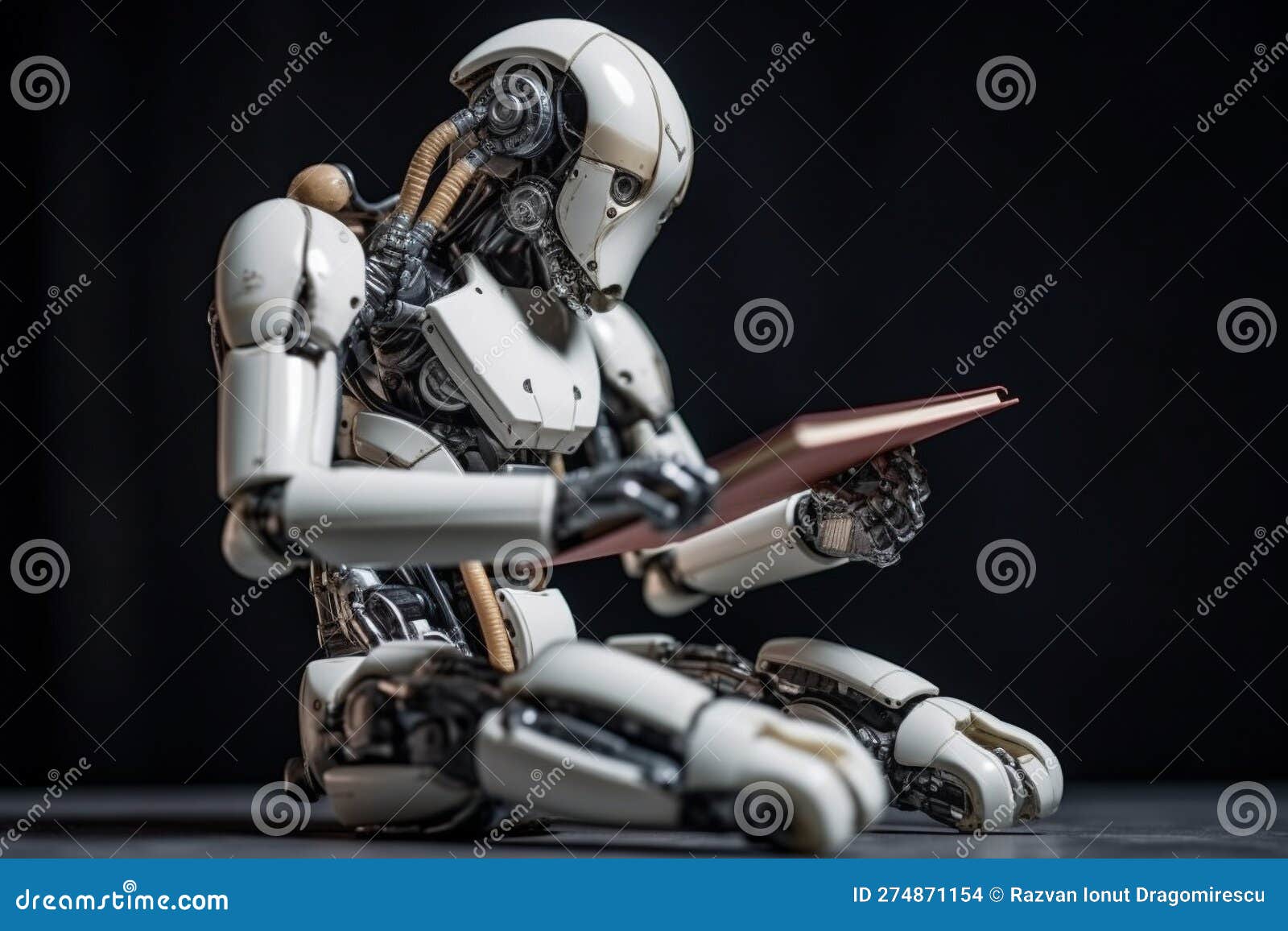 Humanoid Robot Cyborg Reading a Book and Acquiring New Data ...