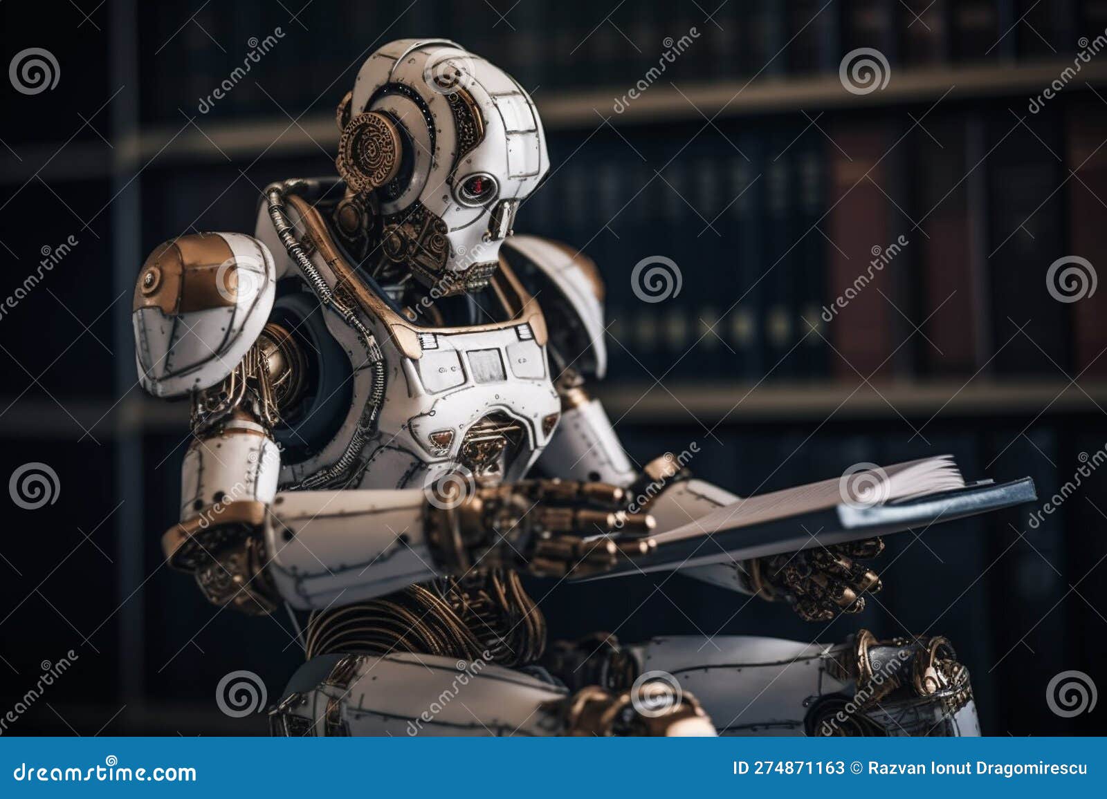 Humanoid Robot Cyborg Reading a Book and Acquiring New Data ...
