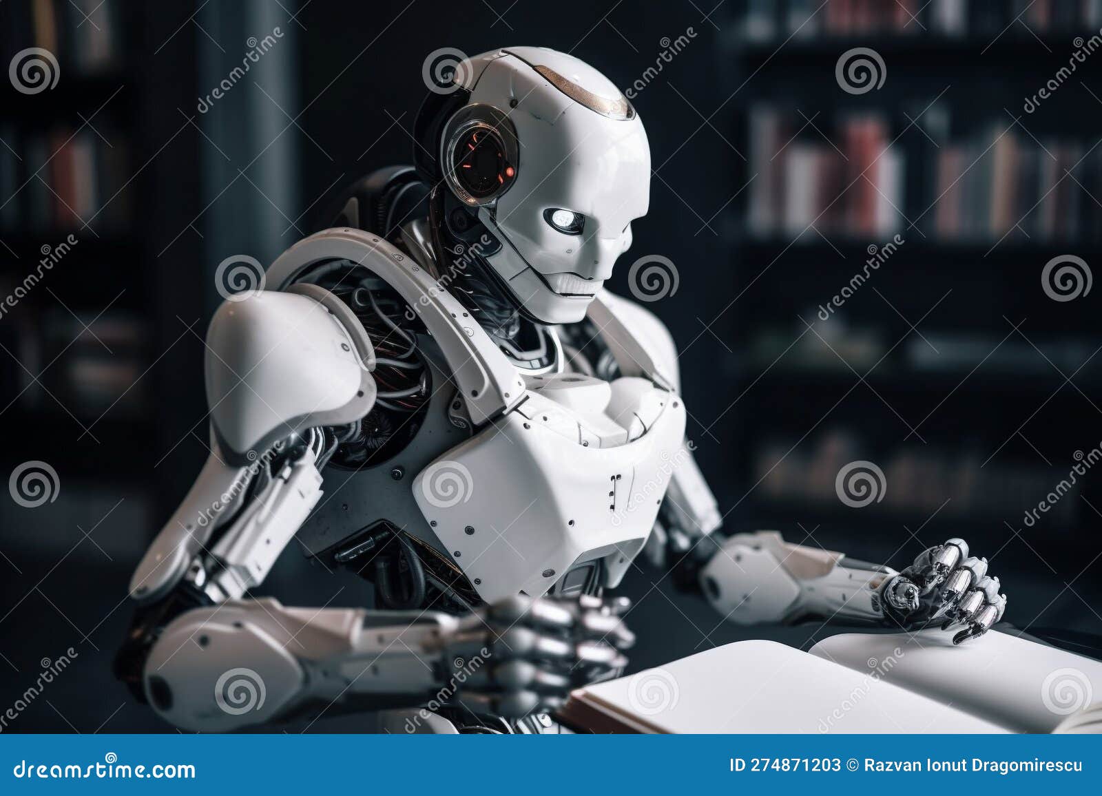 Humanoid Robot Cyborg Reading a Book and Acquiring New Data ...