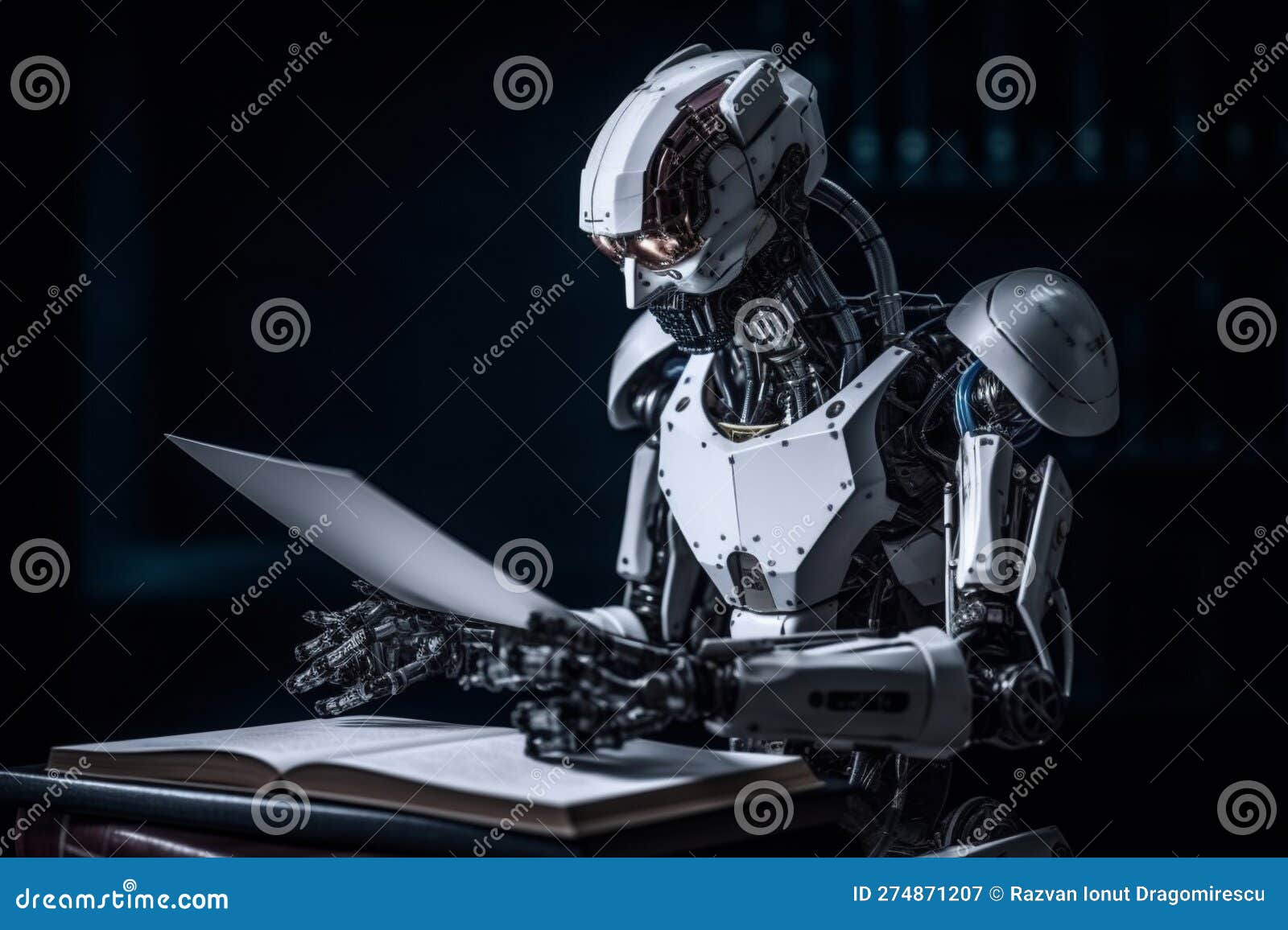 Humanoid Robot Cyborg Reading a Book and Acquiring New Data ...