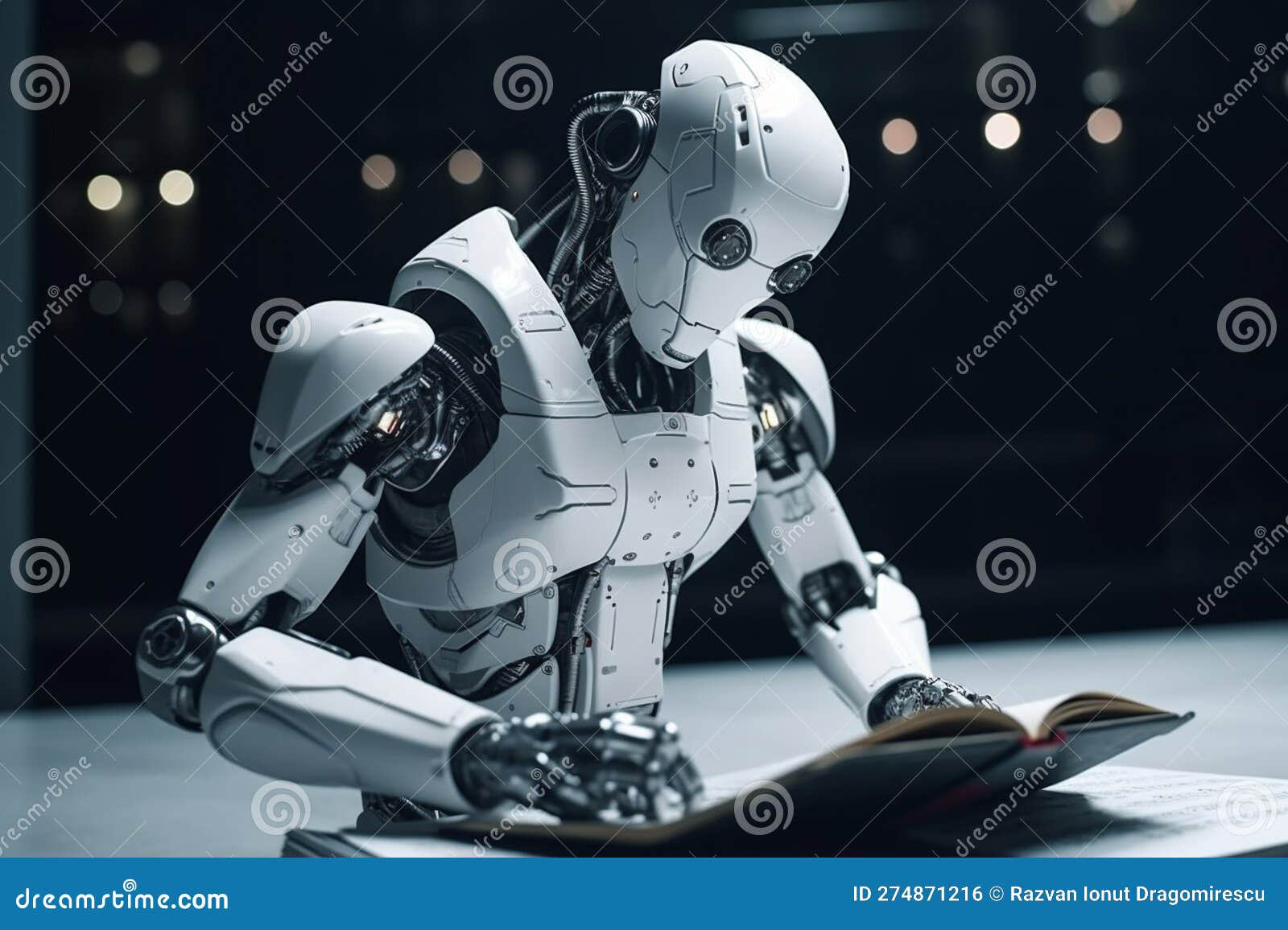Humanoid Robot Cyborg Reading a Book and Acquiring New Data ...