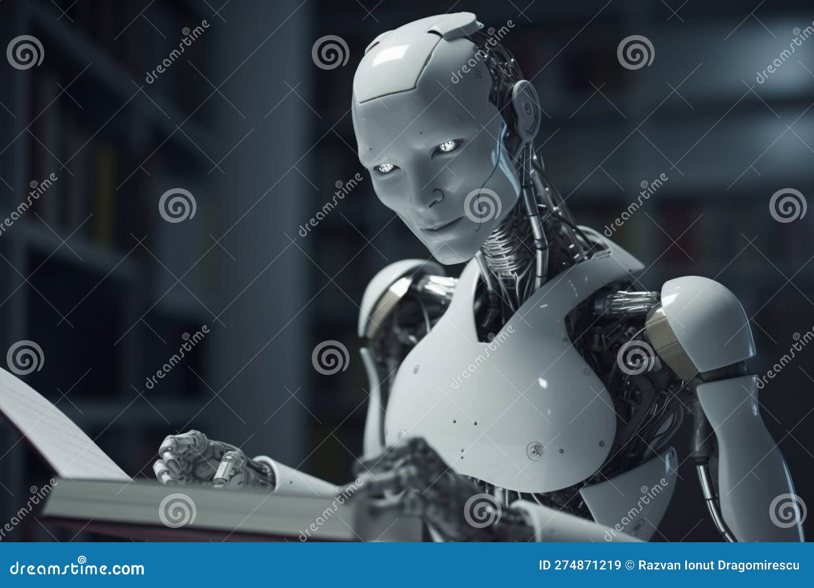 Humanoid Robot Cyborg Reading a Book and Acquiring New Data ...