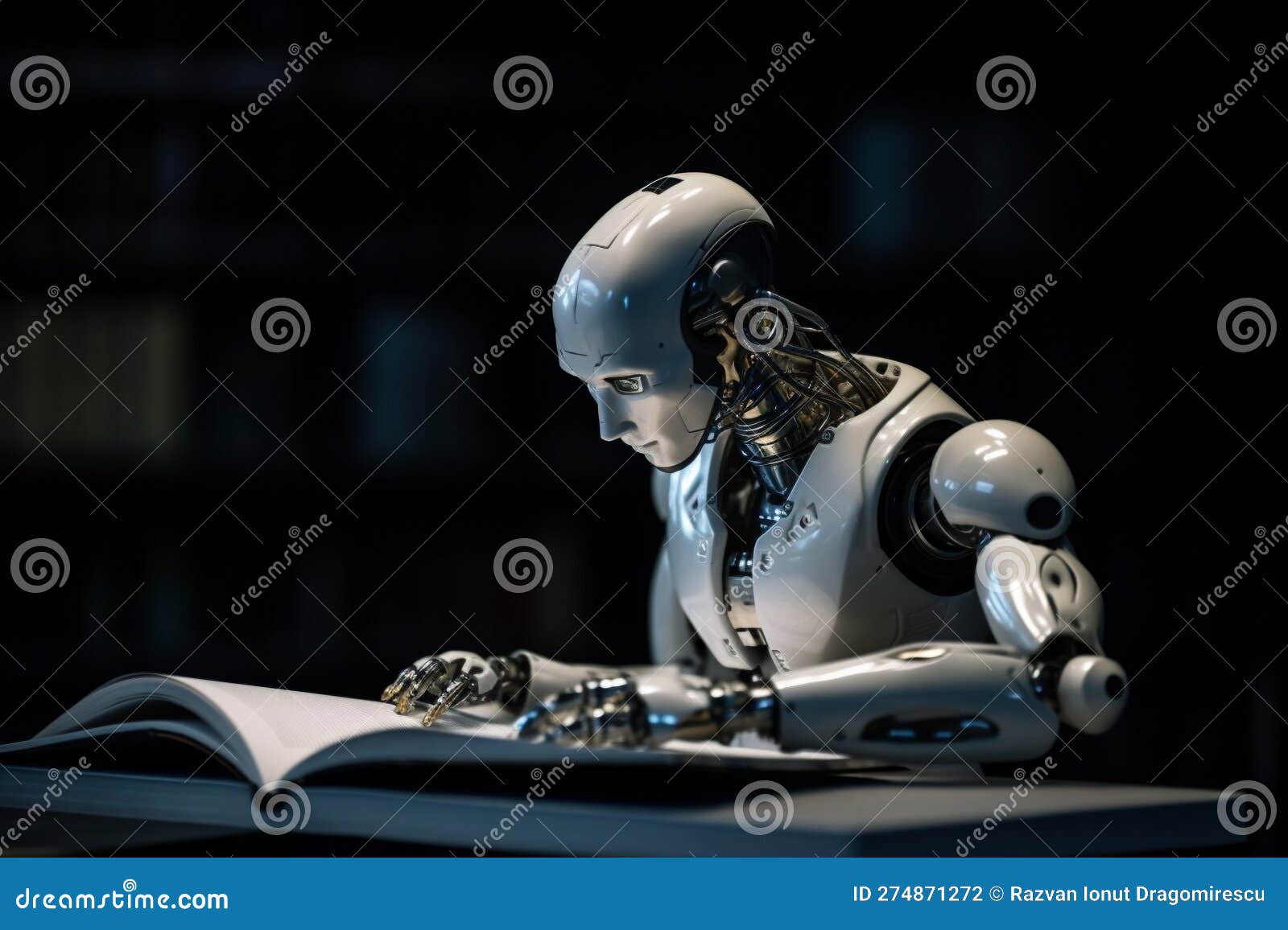 Humanoid Robot Cyborg Reading a Book and Acquiring New Data ...