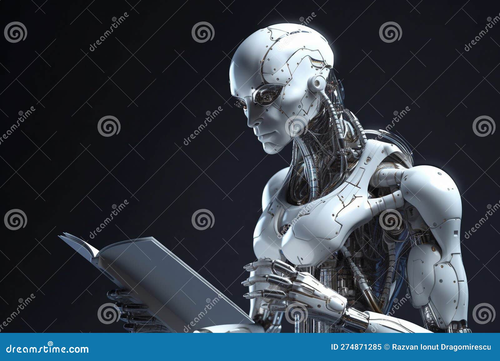Humanoid Robot Cyborg Reading a Book and Acquiring New Data ...