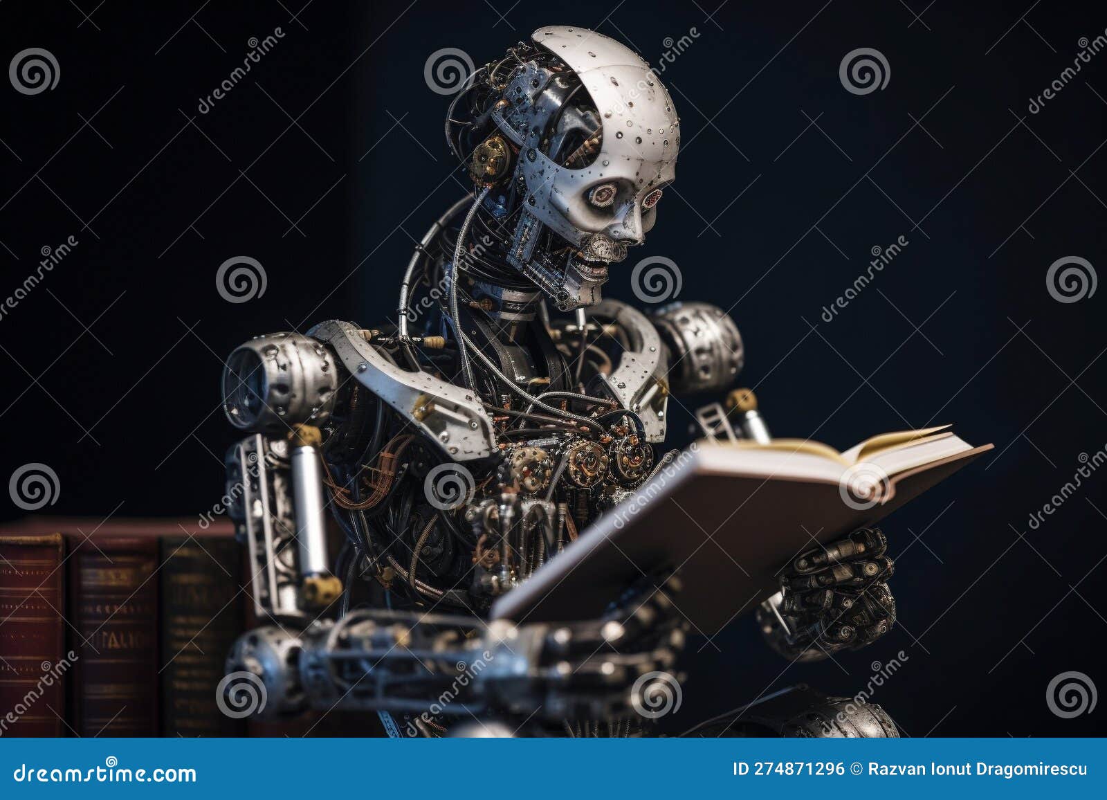 Humanoid Robot Cyborg Reading a Book and Acquiring New Data ...