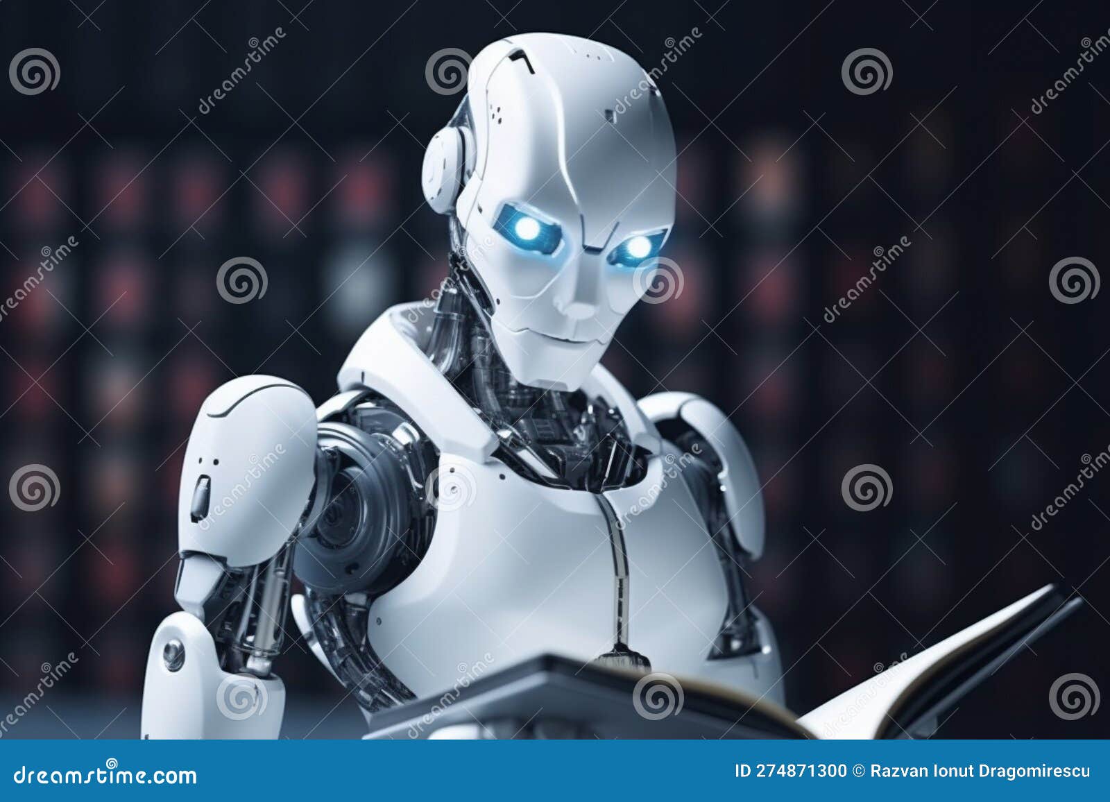Humanoid Robot Cyborg Reading a Book and Acquiring New Data ...