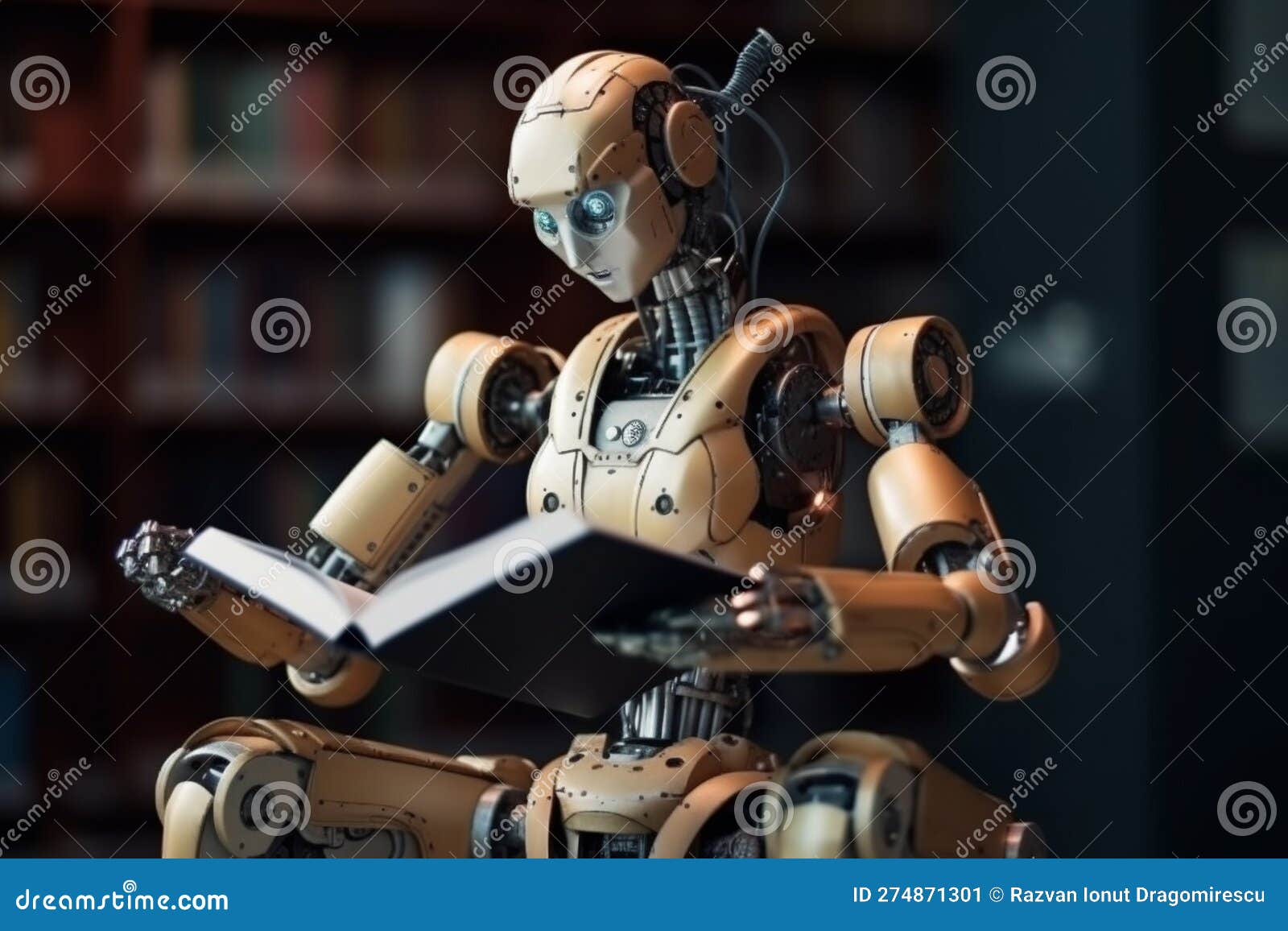 Humanoid Robot Cyborg Reading a Book and Acquiring New Data ...