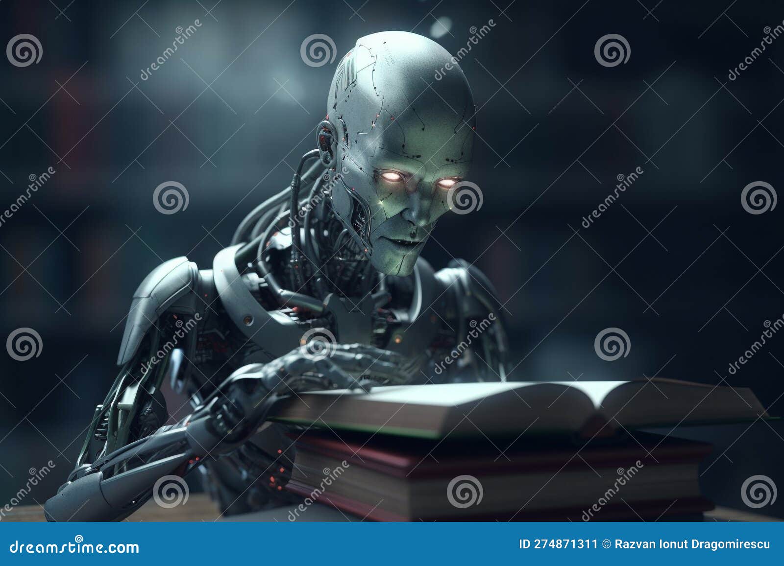 Humanoid Robot Cyborg Reading a Book and Acquiring New Data ...