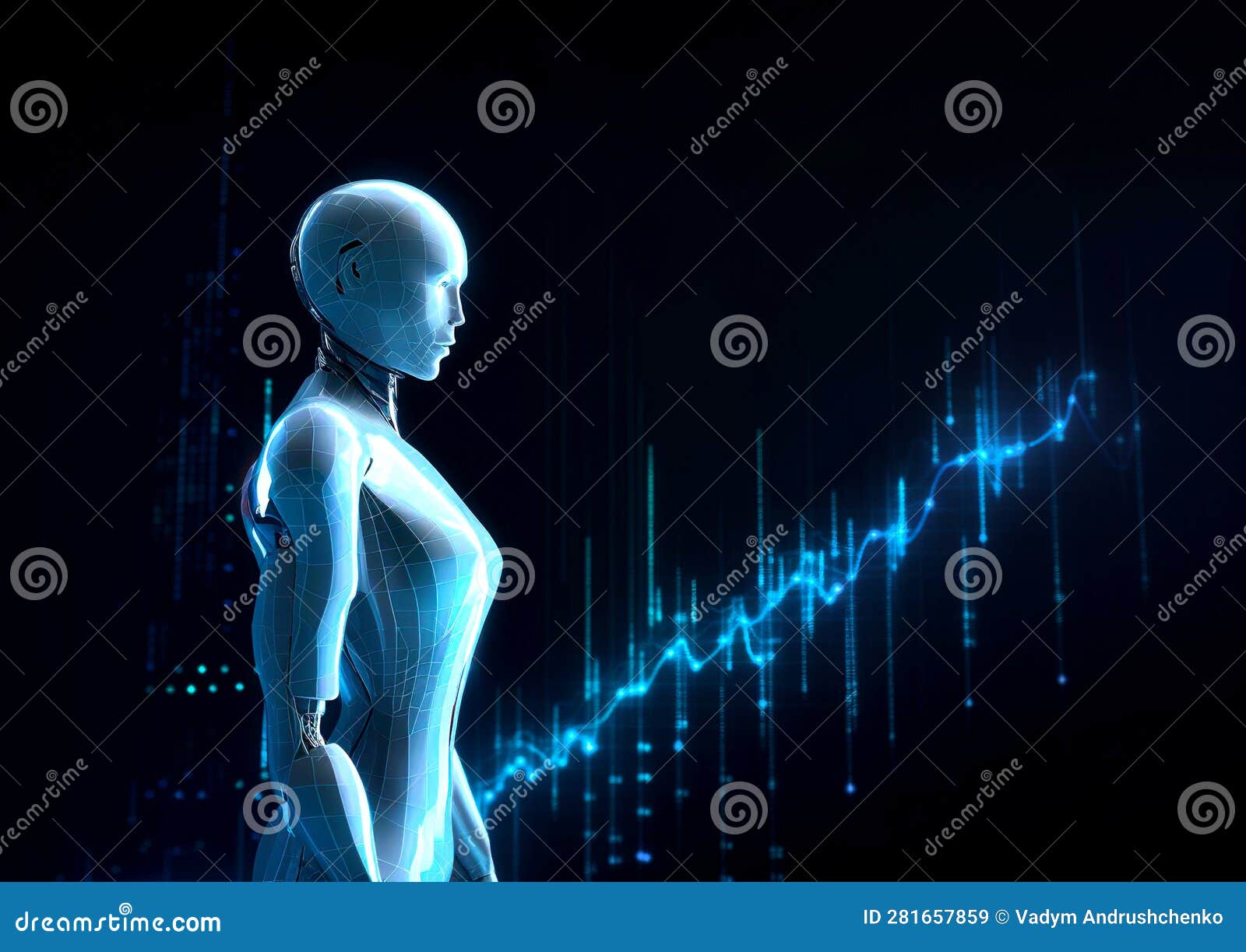Humanoid Robot On Dark Blue Cyber Space Futuristic Graph Chart Analytic ... Humanoid Robot On Dark Blue Cyber Space Futuristic Graph Chart Analytic ...