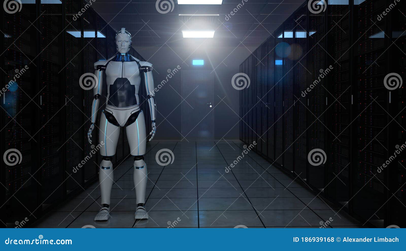 Humanoid Robot Data Center stock illustration. Illustration of learning ...