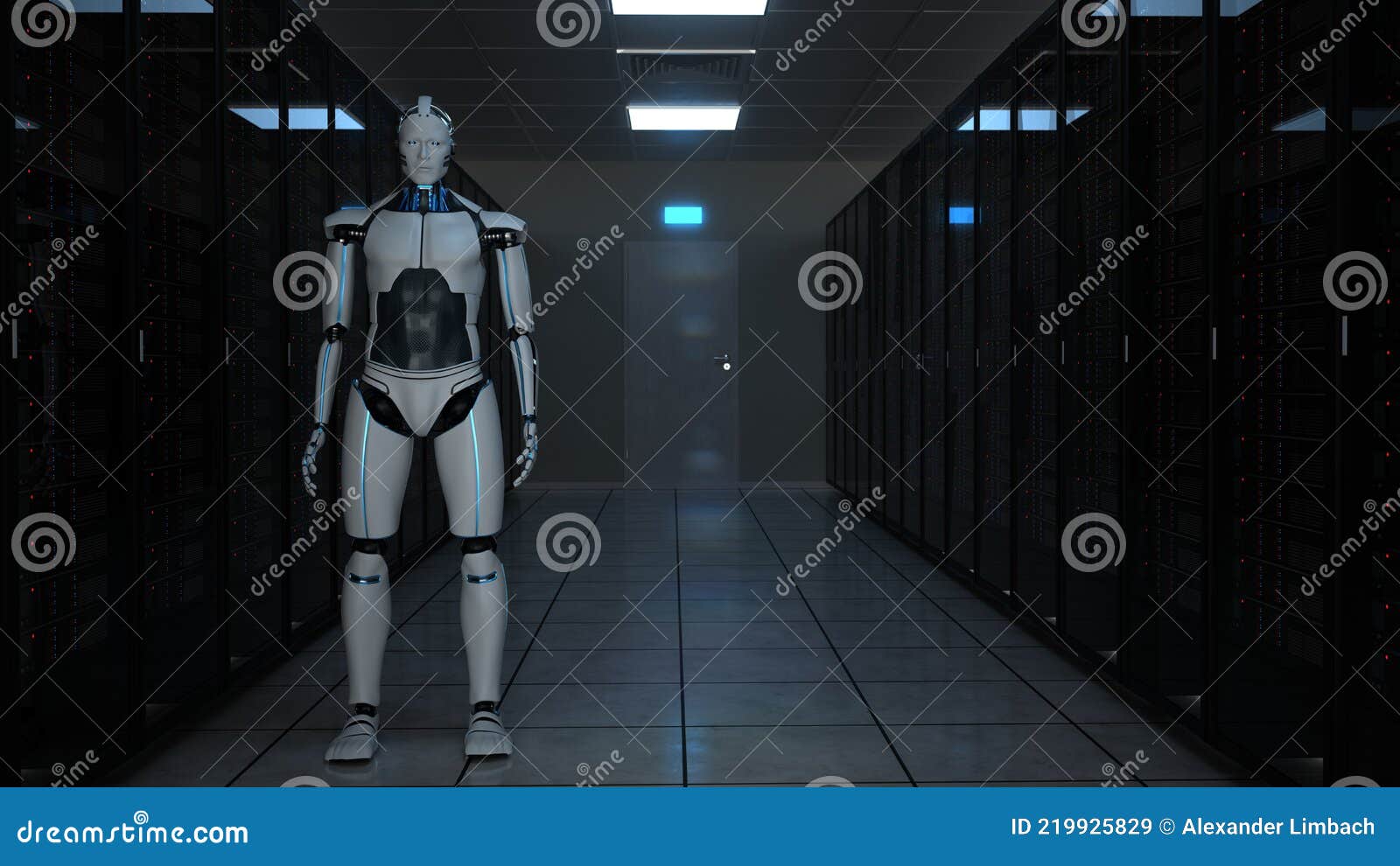 Humanoid Robot Data Center stock illustration. Illustration of firewall ...