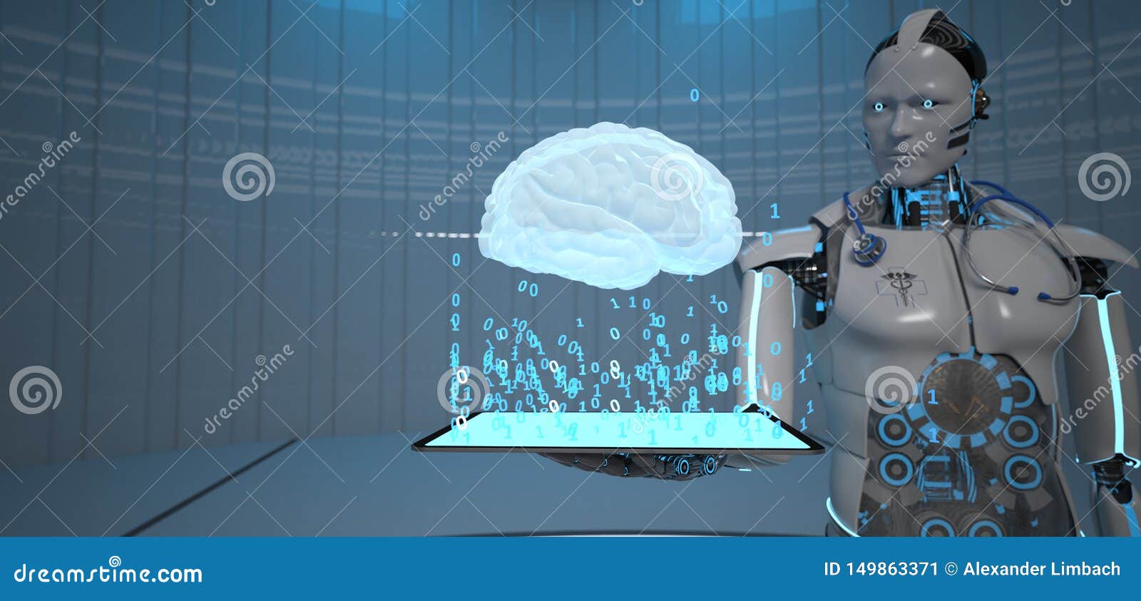 Humanoid Robot Doctor Tablet Brain Stock Illustration - Illustration of ...
