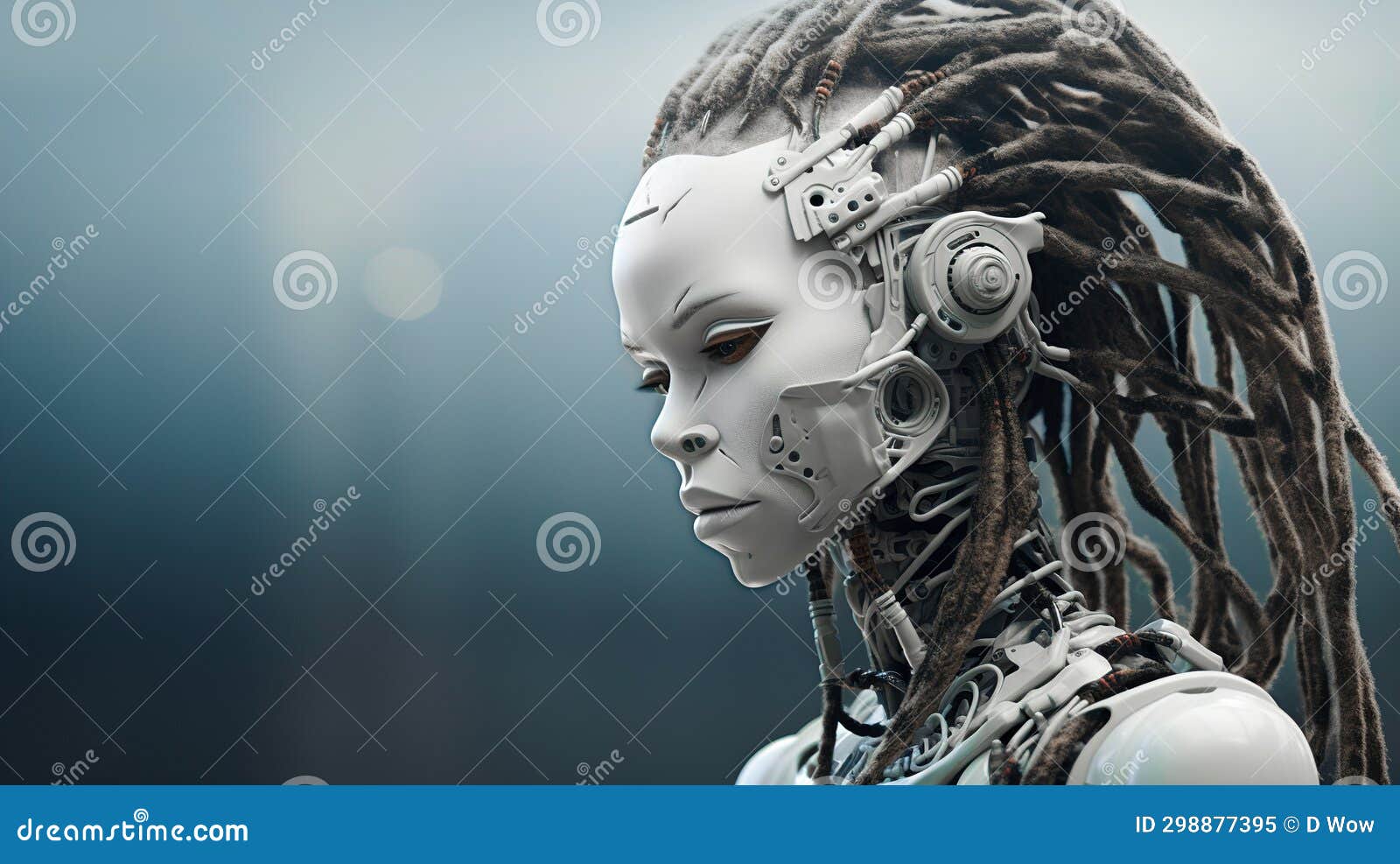 Humanoid Robot with Dreadlocks. Banner, Place for Text. Stock Image ...