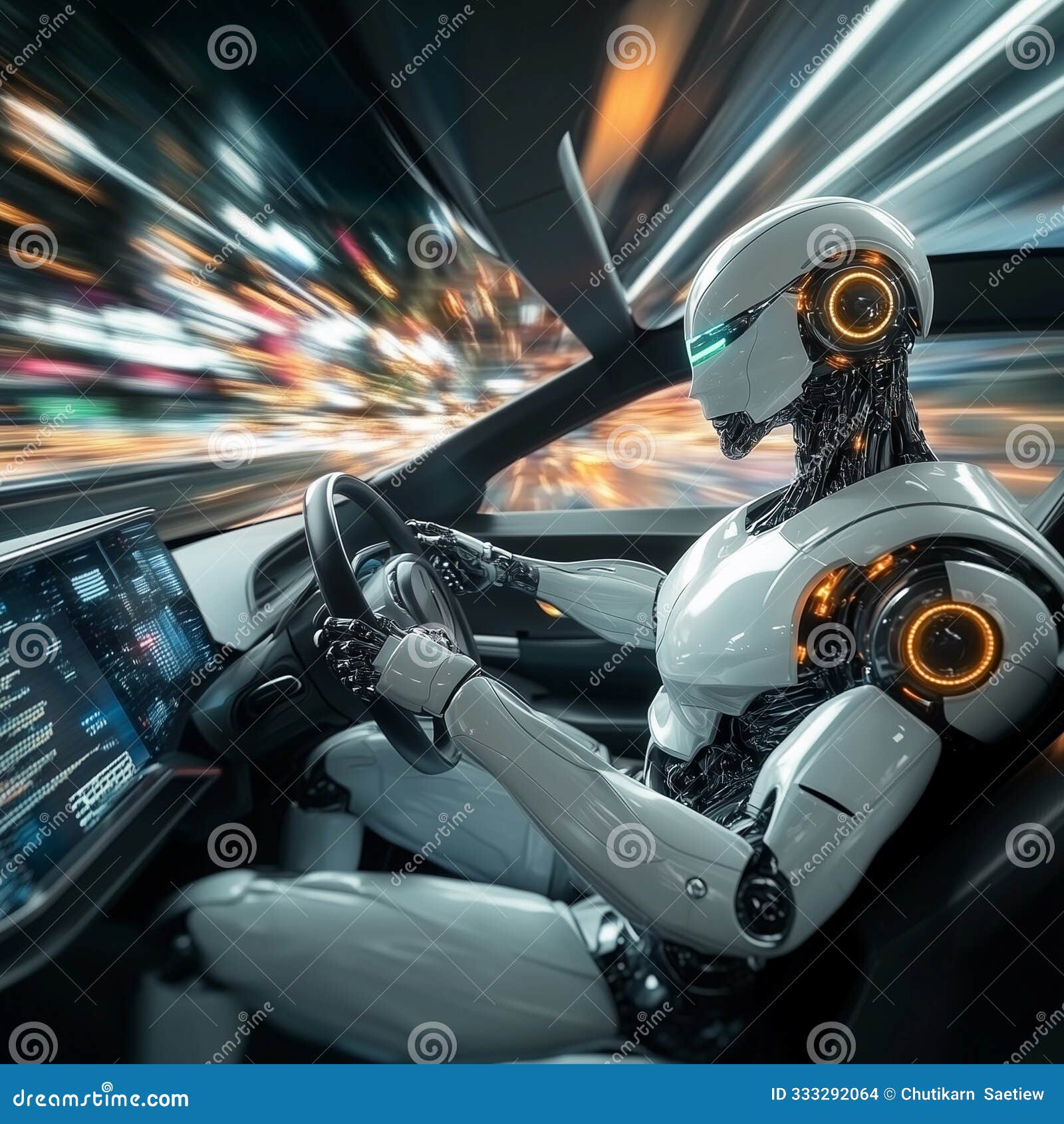 Humanoid Robot Driving a Futuristic Car, AI Generated Stock ...