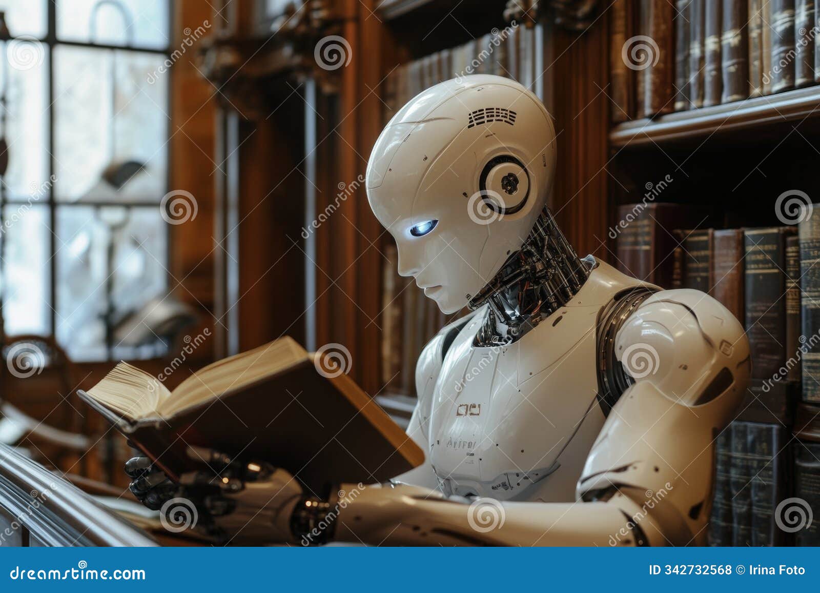 Humanoid Robot Engaged in Reading a Book within a Library Environment ...