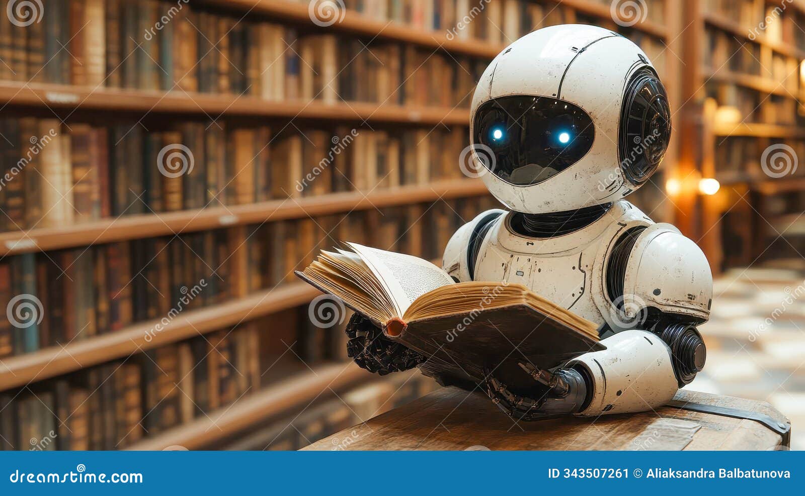 Humanoid Robot Engrossed in a Book in a Library Stock Image - Image of ...