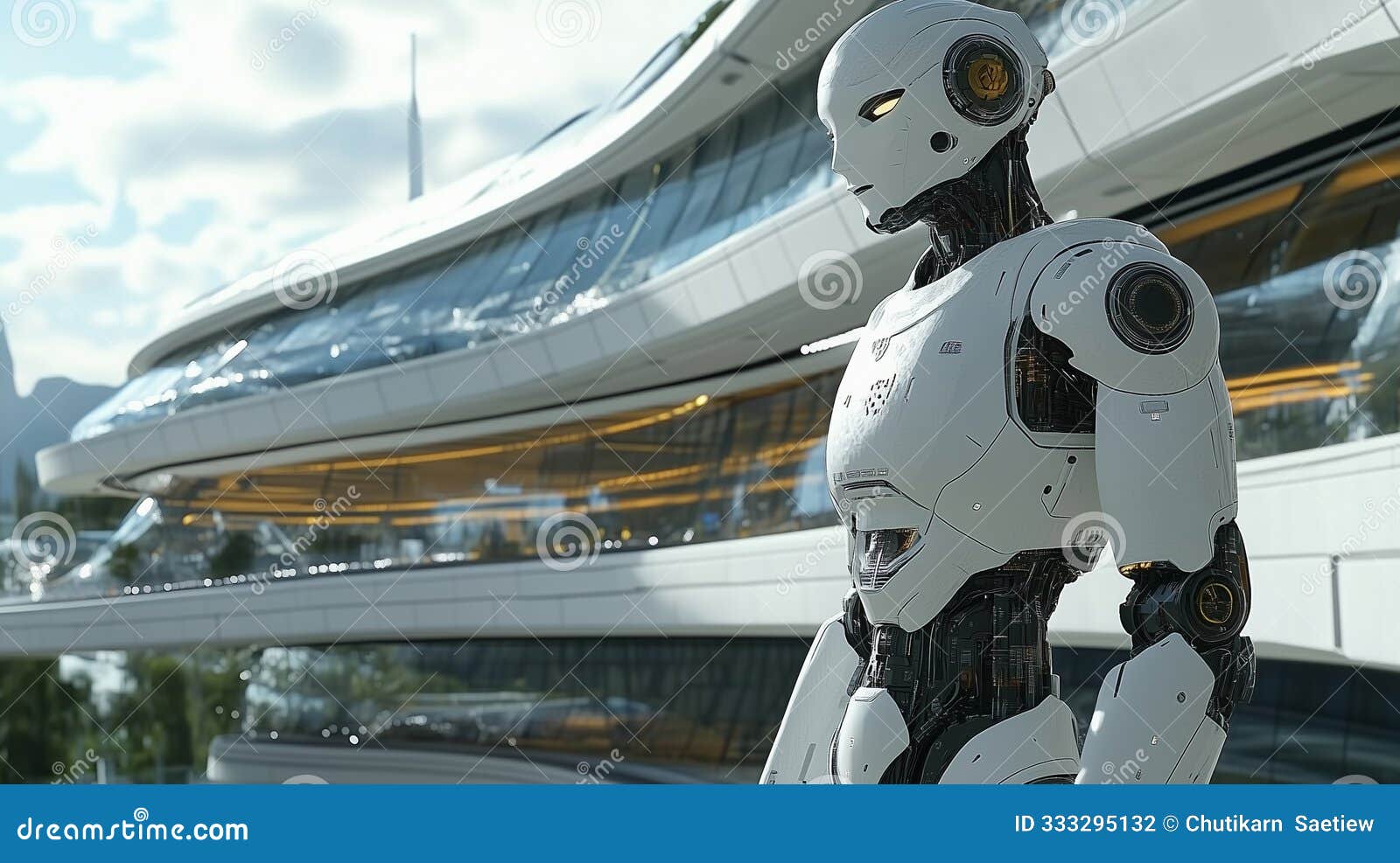 Humanoid Robot in Front of Futuristic Building, AI Generated Stock ...