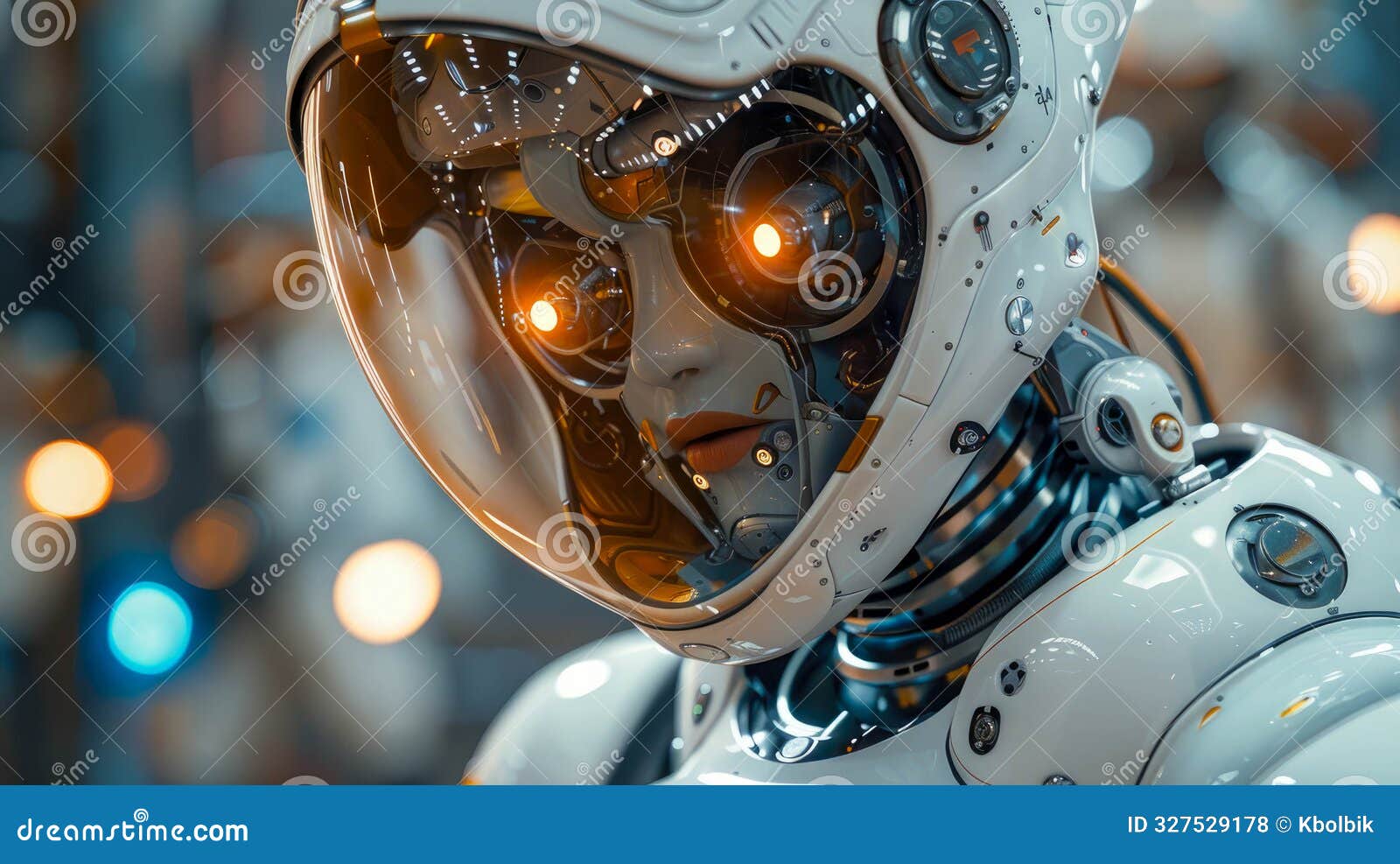 Humanoid Robot with Glowing Eyes, Close-up, Futuristic Stock ...