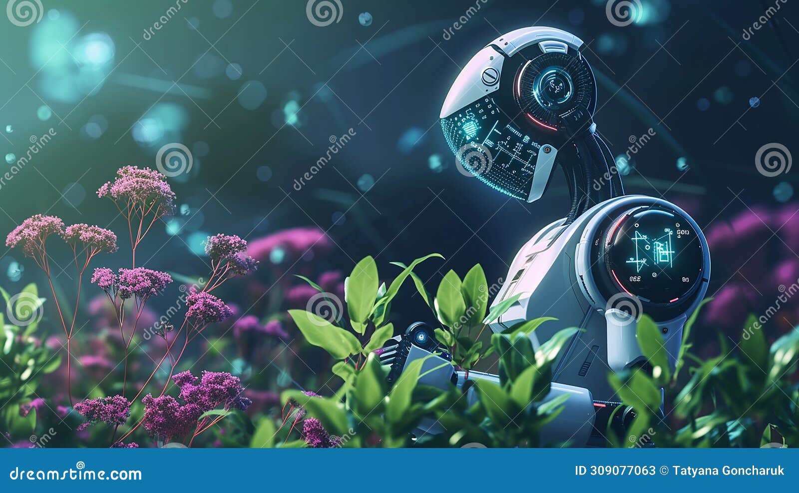 The robot grows plants. stock illustration. Illustration of garden ...