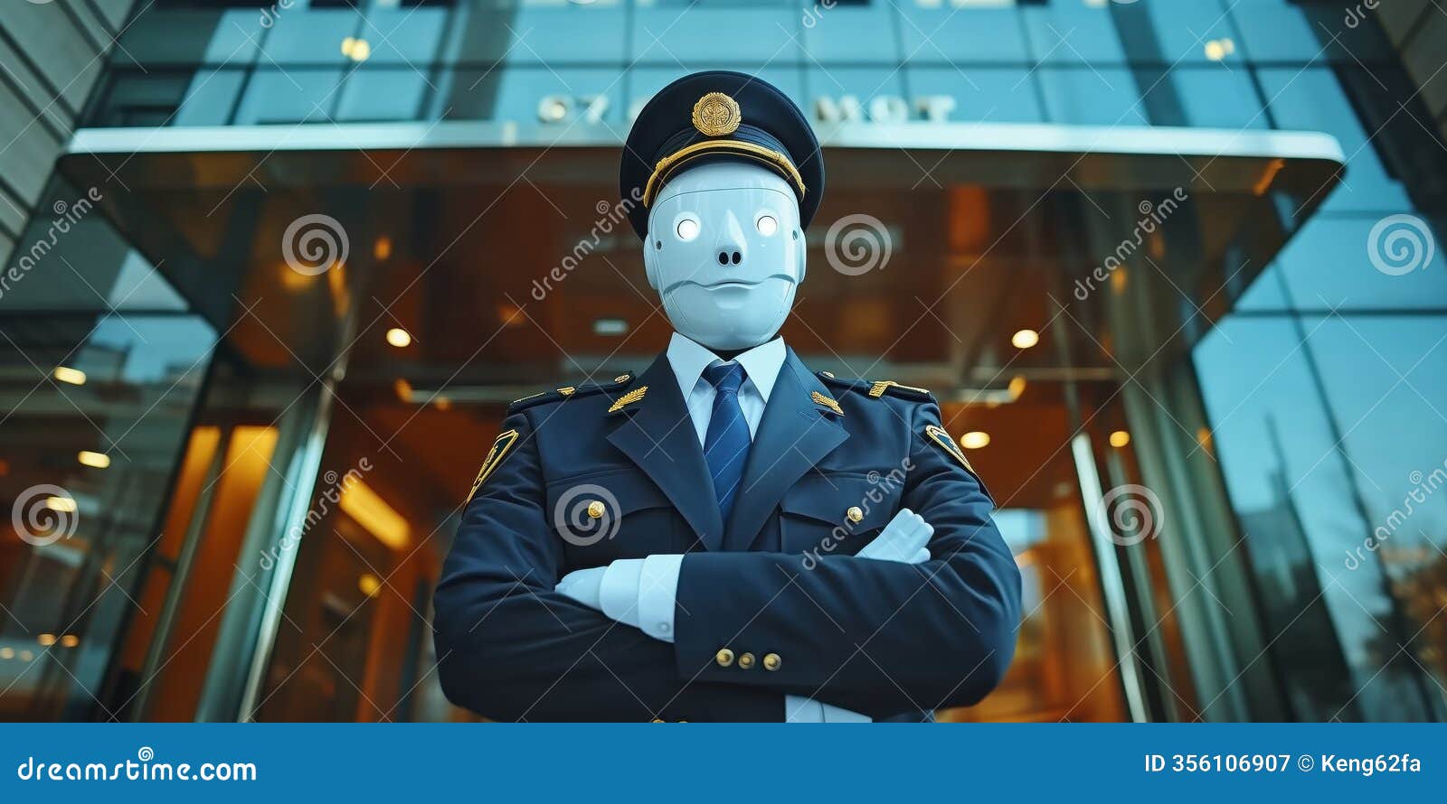 Humanoid Robot Guard in Security Uniform Standing Confidently Outside ...