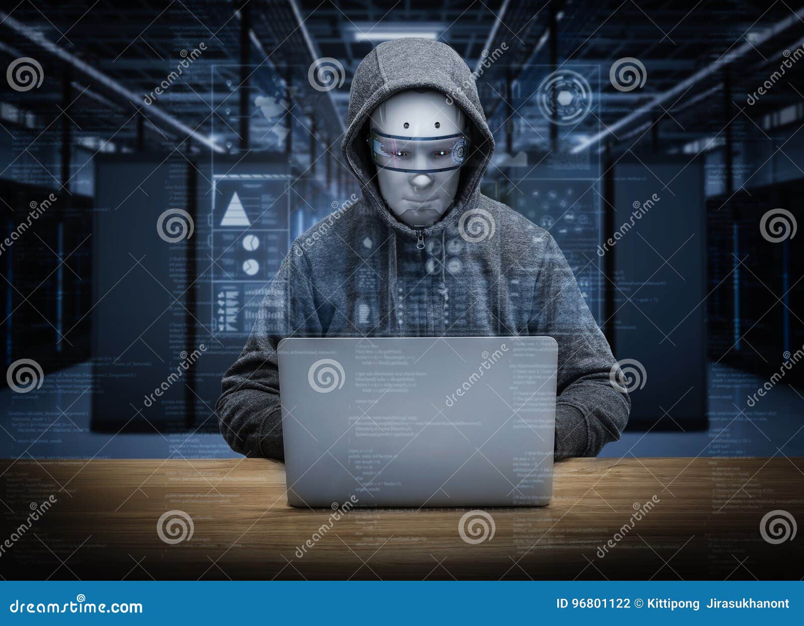 Humanoid robot hacker stock illustration. Illustration of criminal ...
