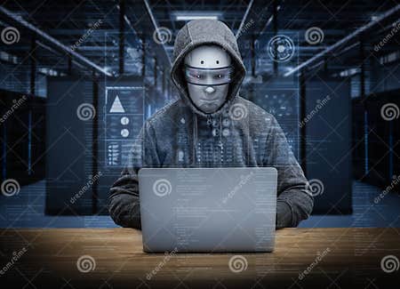 Humanoid robot hacker stock illustration. Illustration of criminal ...