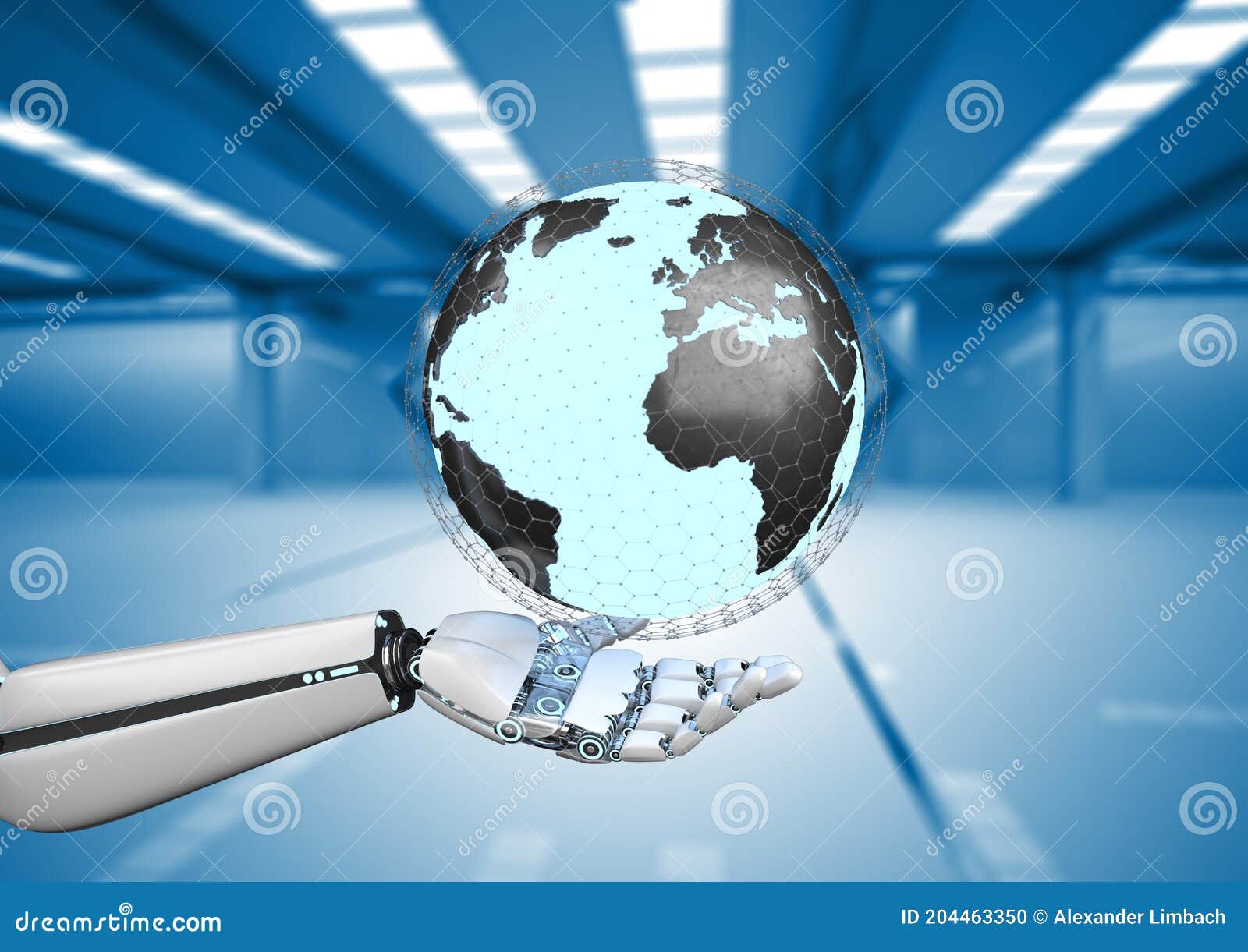 Humanoid Robot Hand Earth stock illustration. Illustration of ...