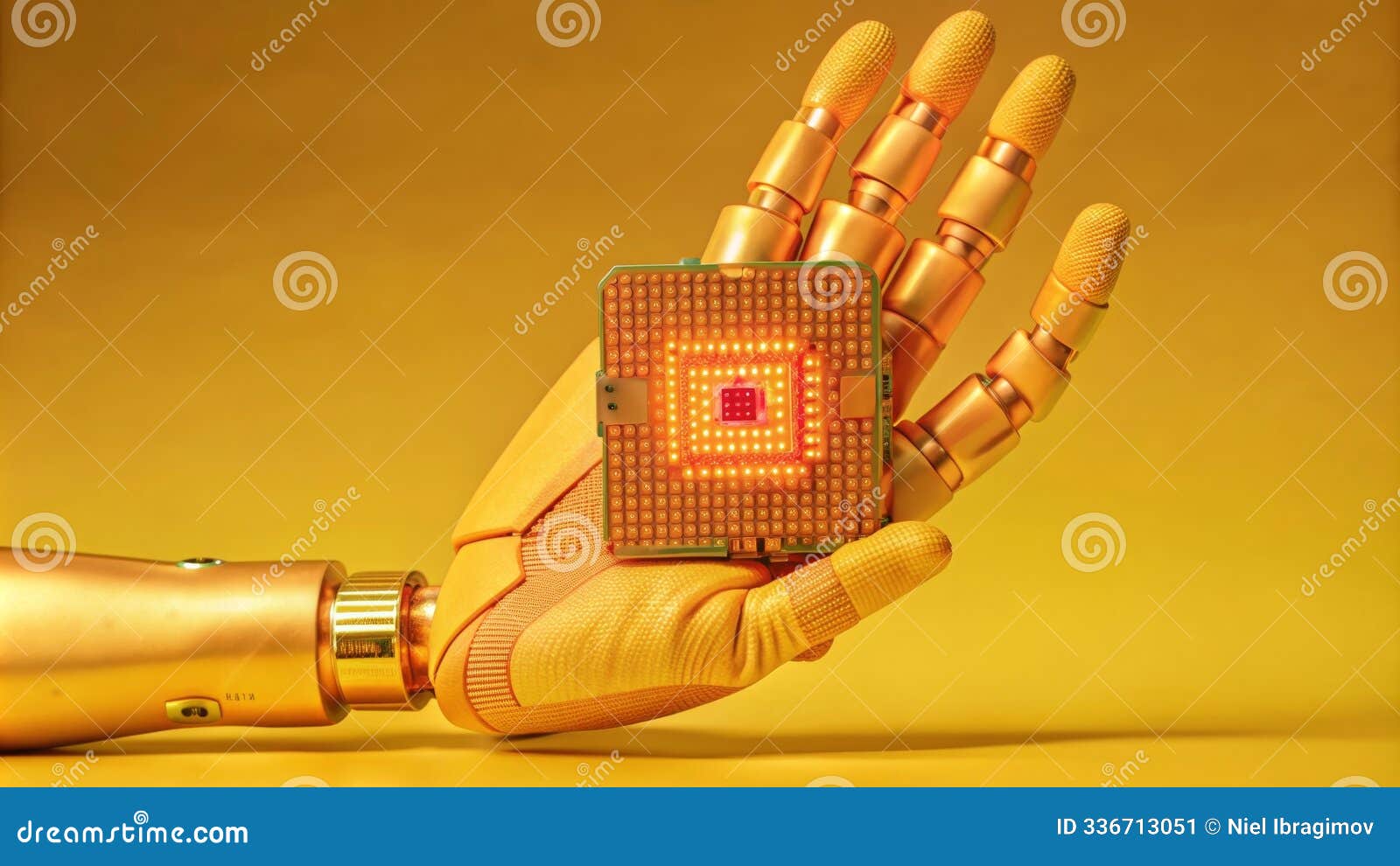 Humanoid Robot Hand with Glowing Futuristic Processor. White Hand of ...