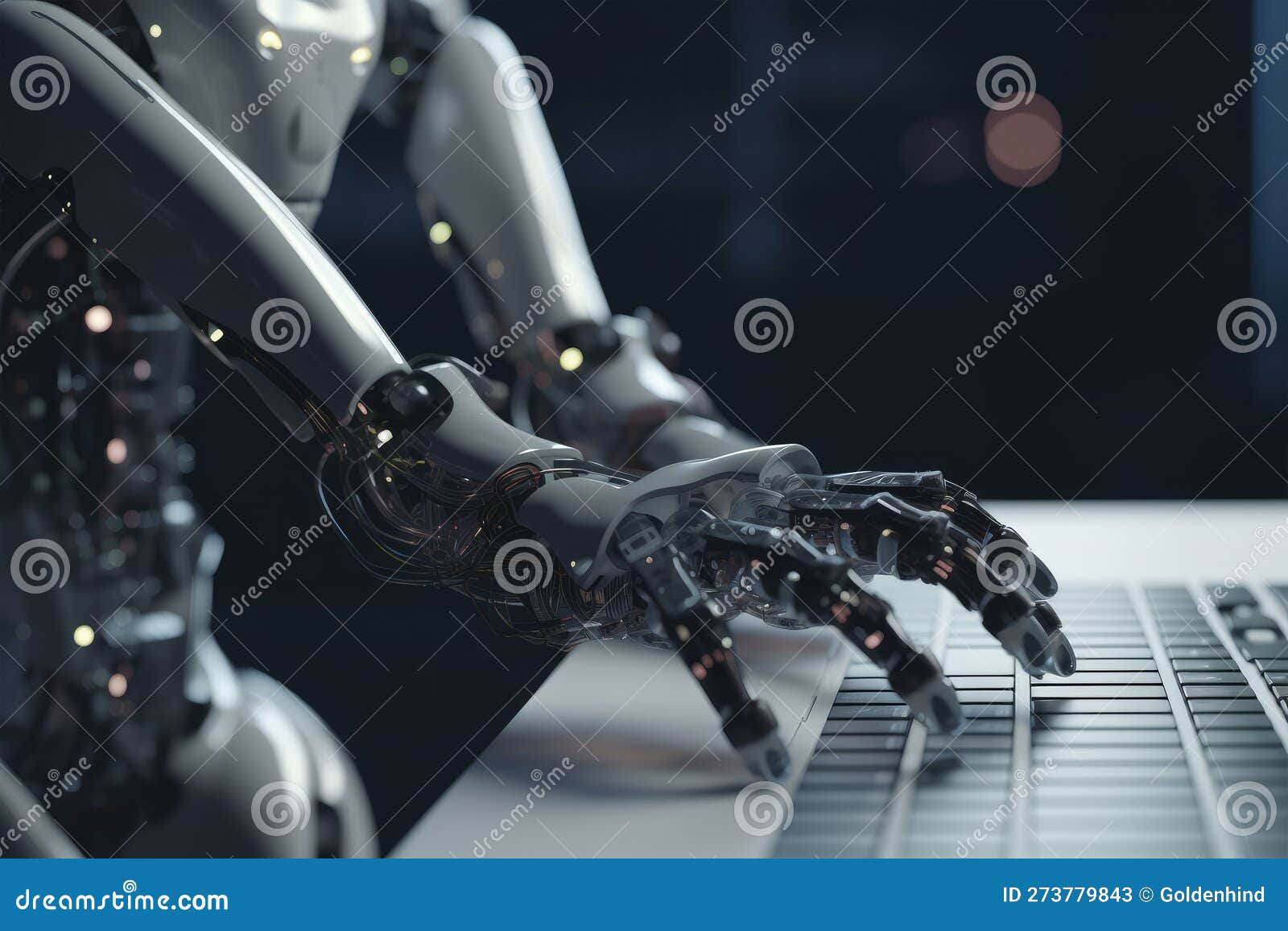 Humanoid Robot Hands Typing On A Computer Keyboard Generative Ai Stock Image Image Of