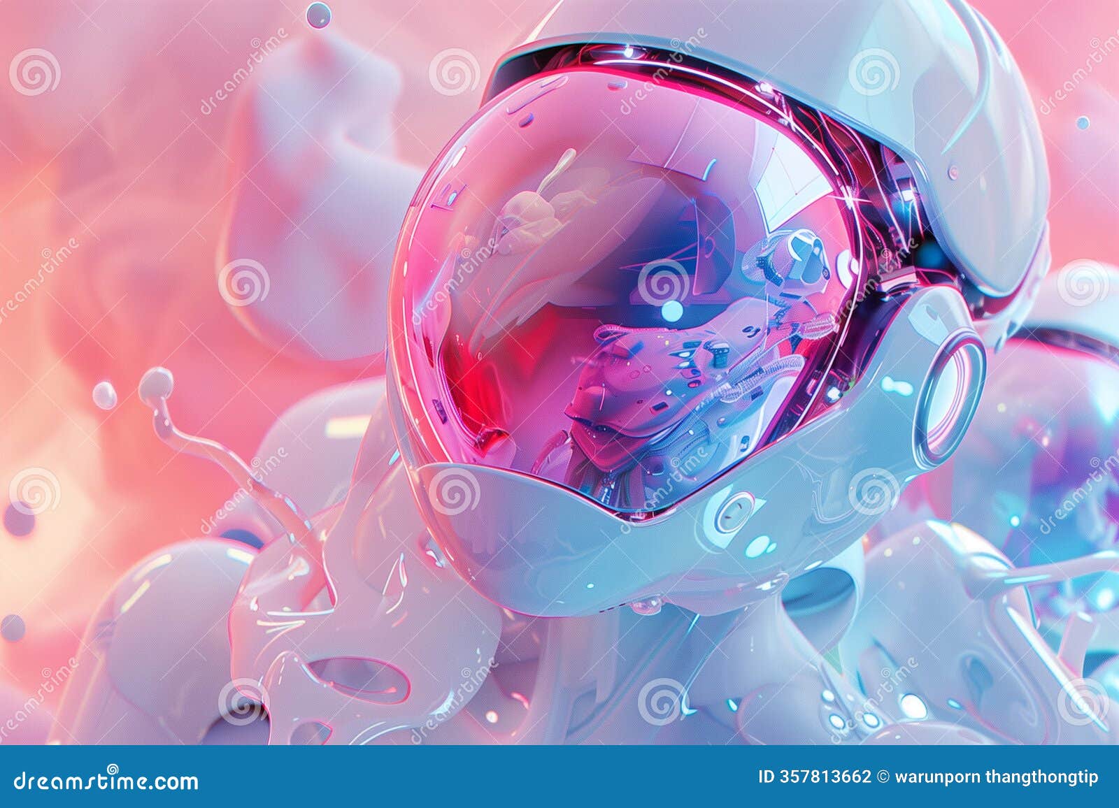 Humanoid Robot Head on Abstract Liquid Background. Artist Creativity ...