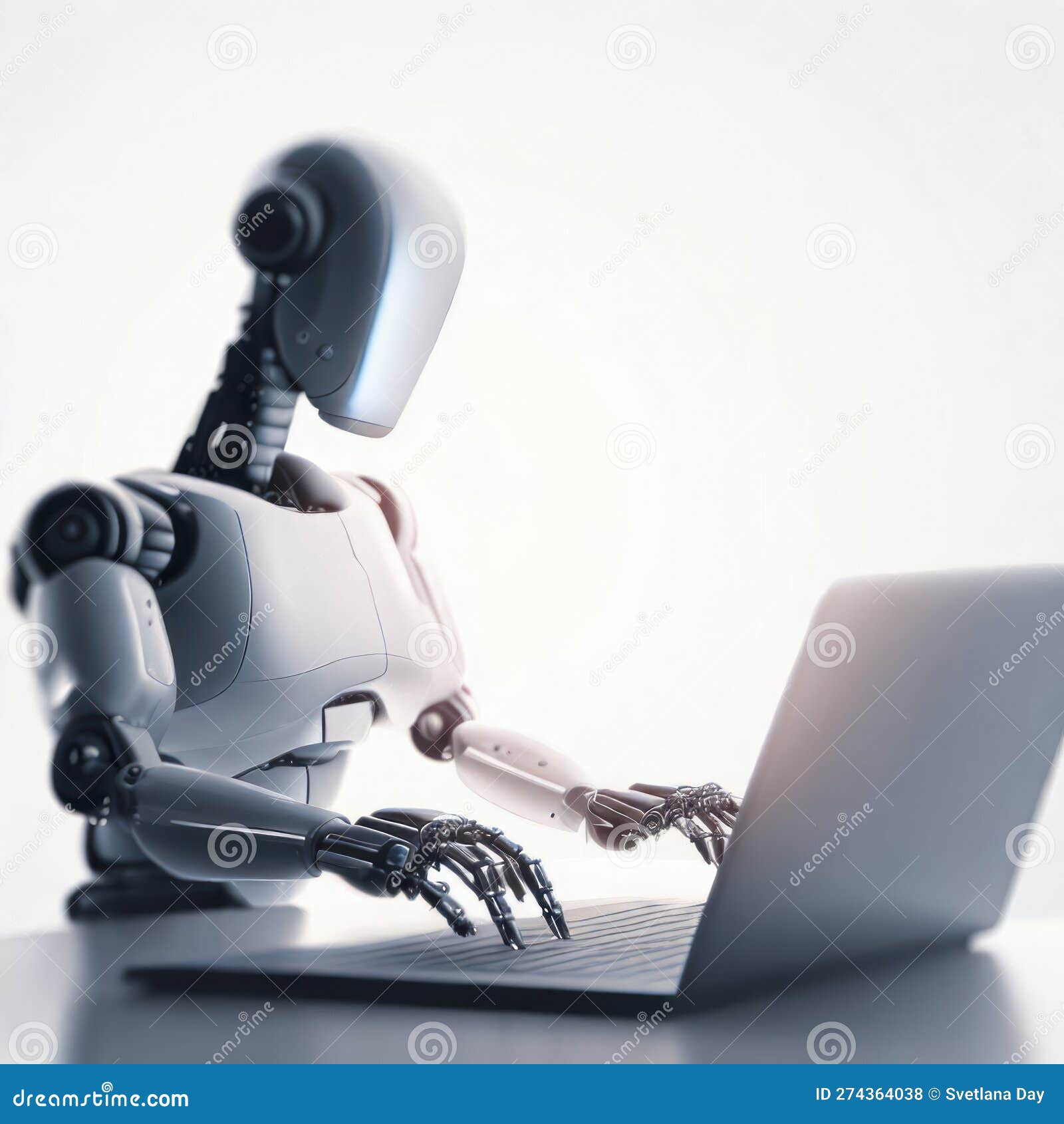 Humanoid Robot with a Headset and a Laptop, Generative AI Illustration ...