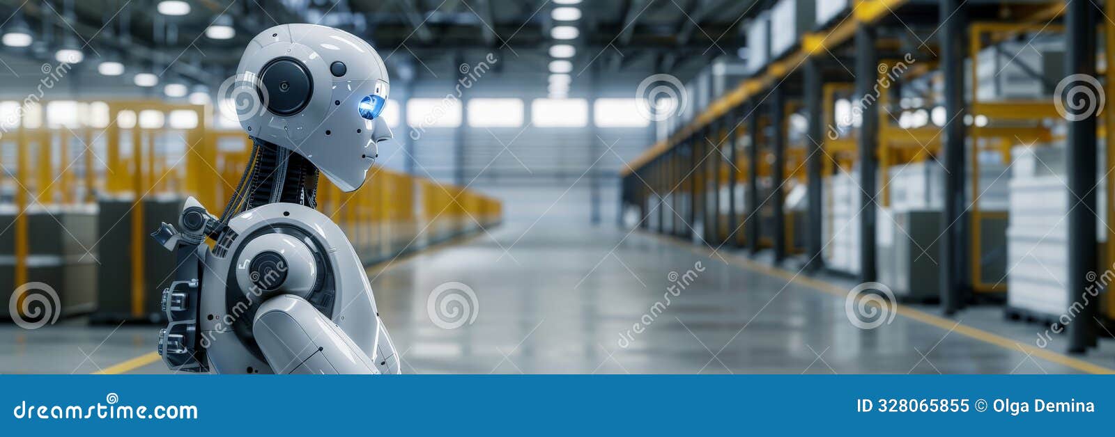 Humanoid Robot in a High-tech Warehouse Environment. Showcasing ...