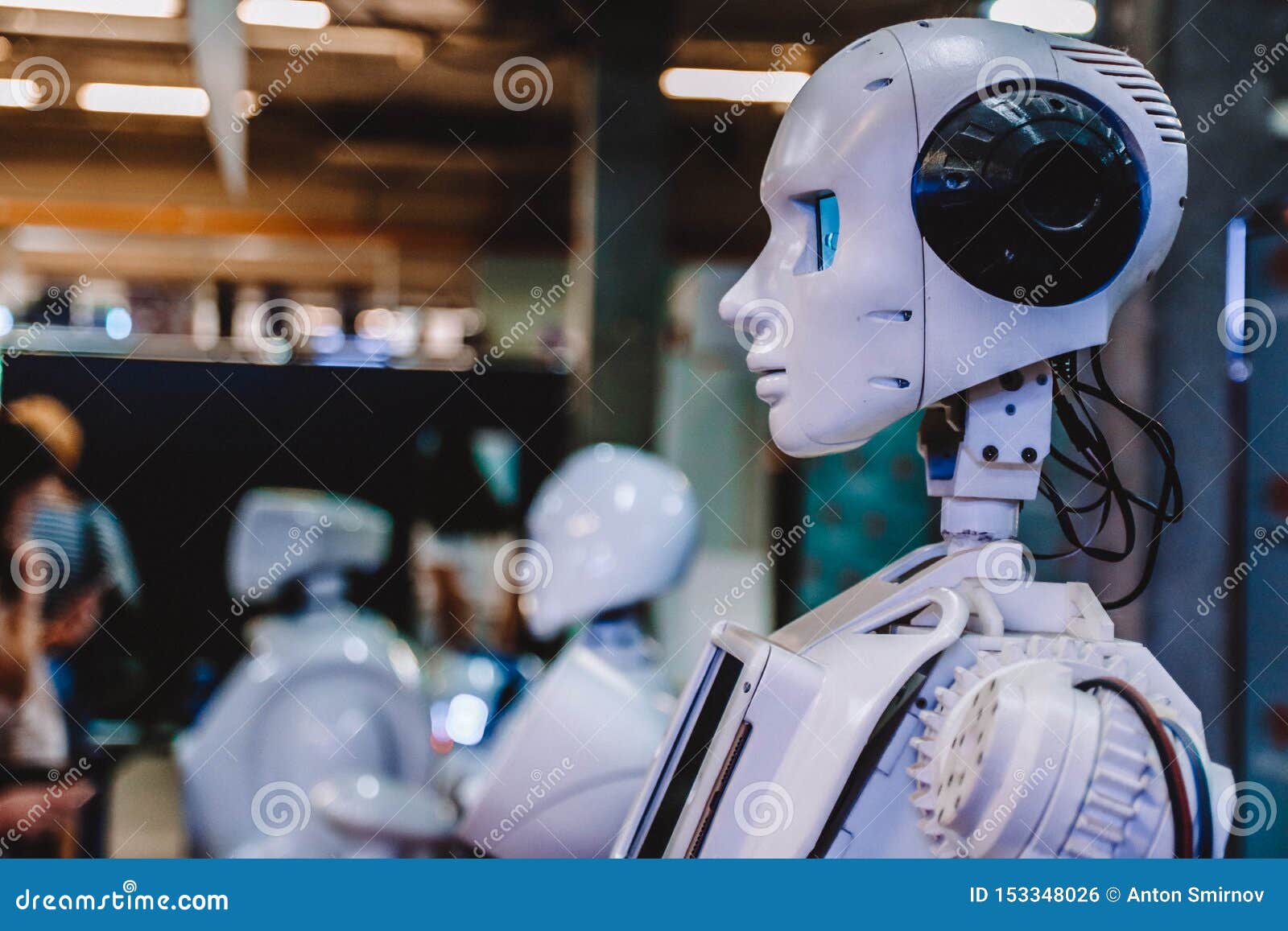 Humanoid Robot on High Technology Exhibition. Side View Stock Photo ...
