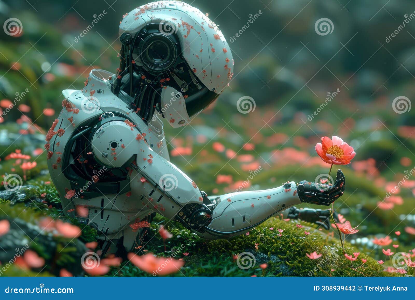 A Humanoid Robot Holding a Flower in it S Hand Stock Photo - Image of ...