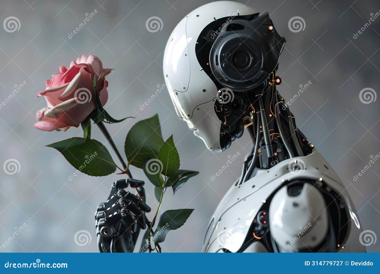 Humanoid Robot Holding a Rose Stock Illustration - Illustration of hold ...