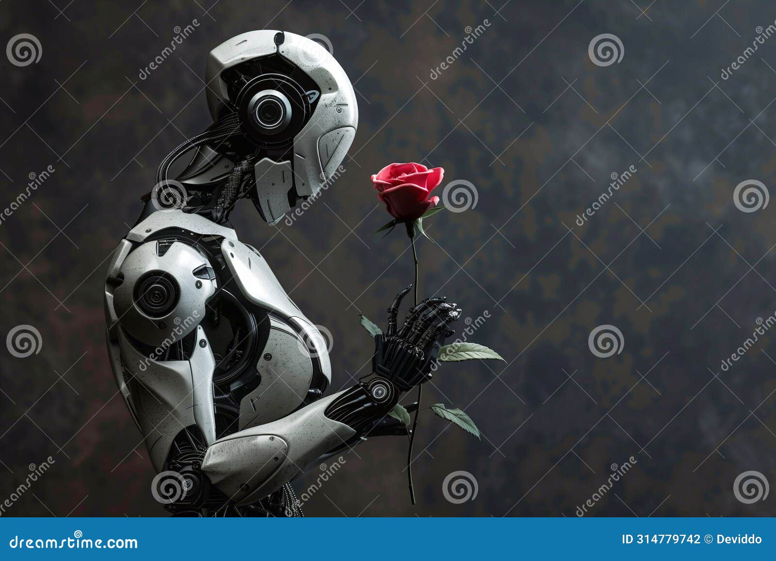 Humanoid Robot Holding a Rose Stock Illustration - Illustration of ...