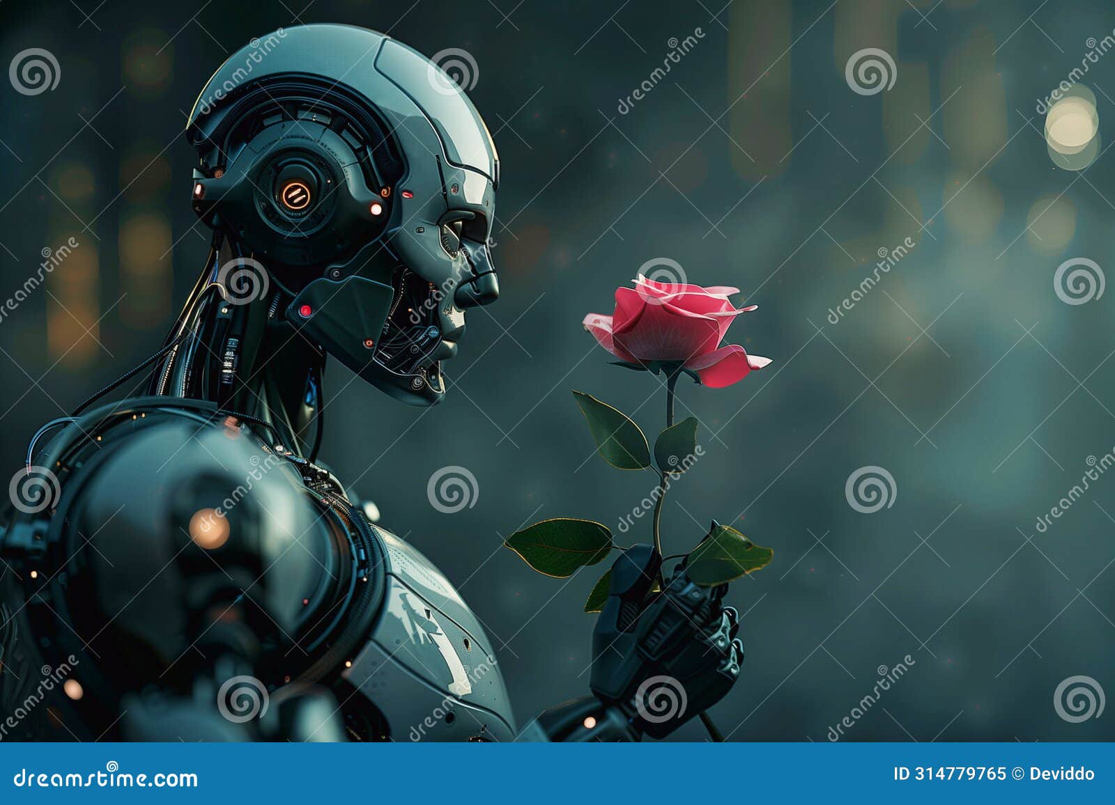 Humanoid Robot Holding a Rose Stock Illustration - Illustration of ...