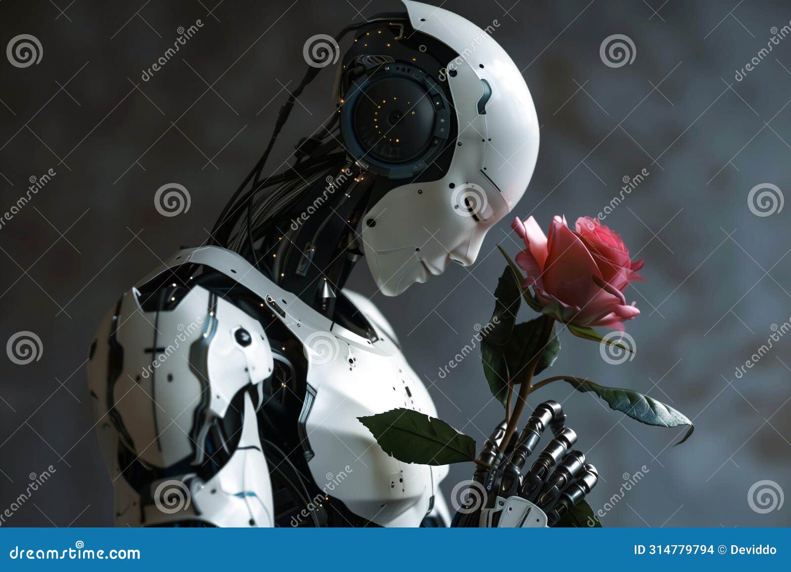 Humanoid Robot Holding a Rose Stock Illustration - Illustration of ...