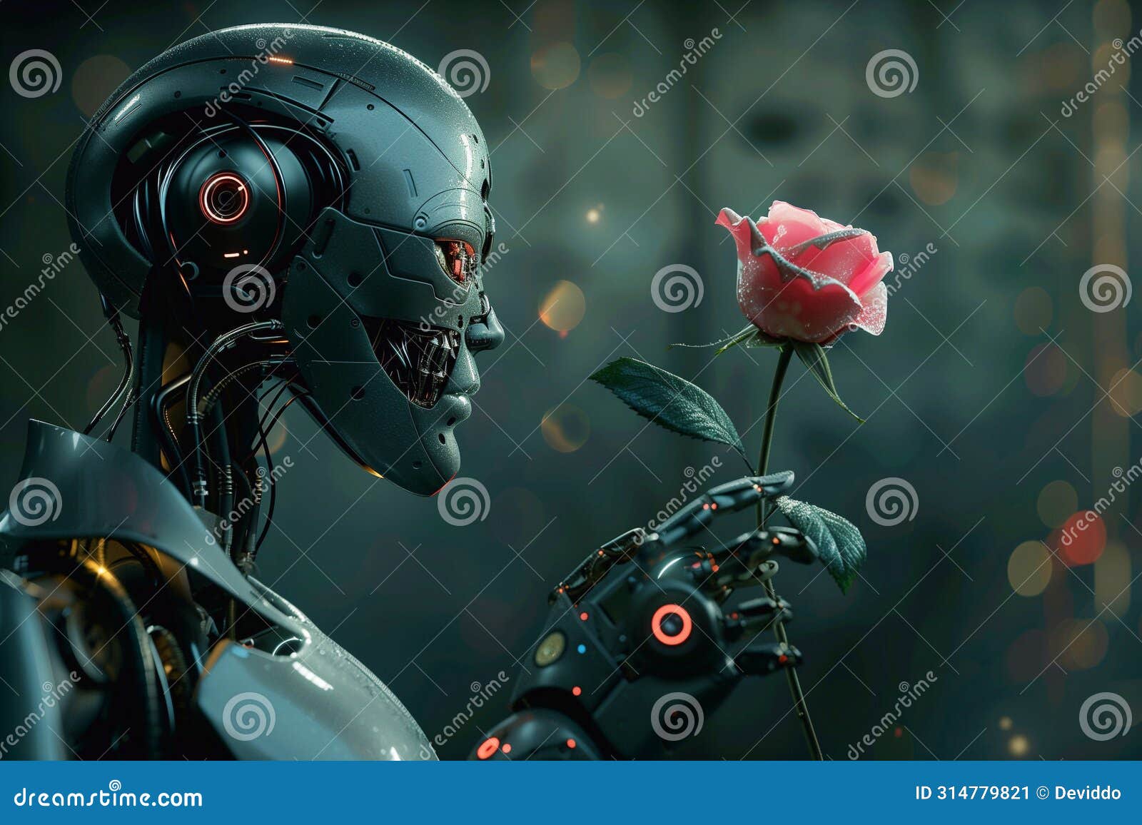 Humanoid Robot Holding a Rose Stock Illustration - Illustration of ...