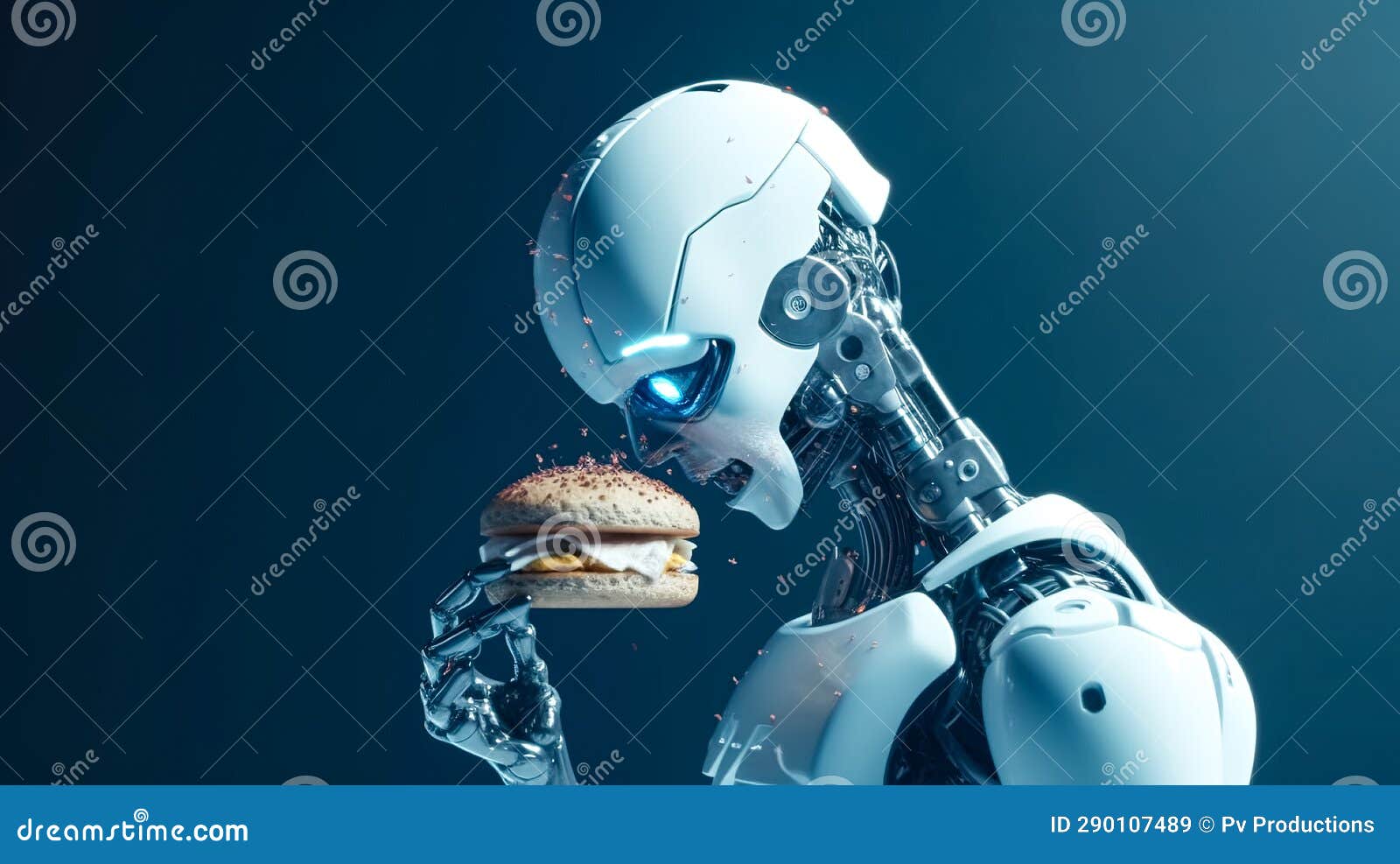 Humanoid Robot Holding a Sandwich, Generative AI. Stock Image - Image ...