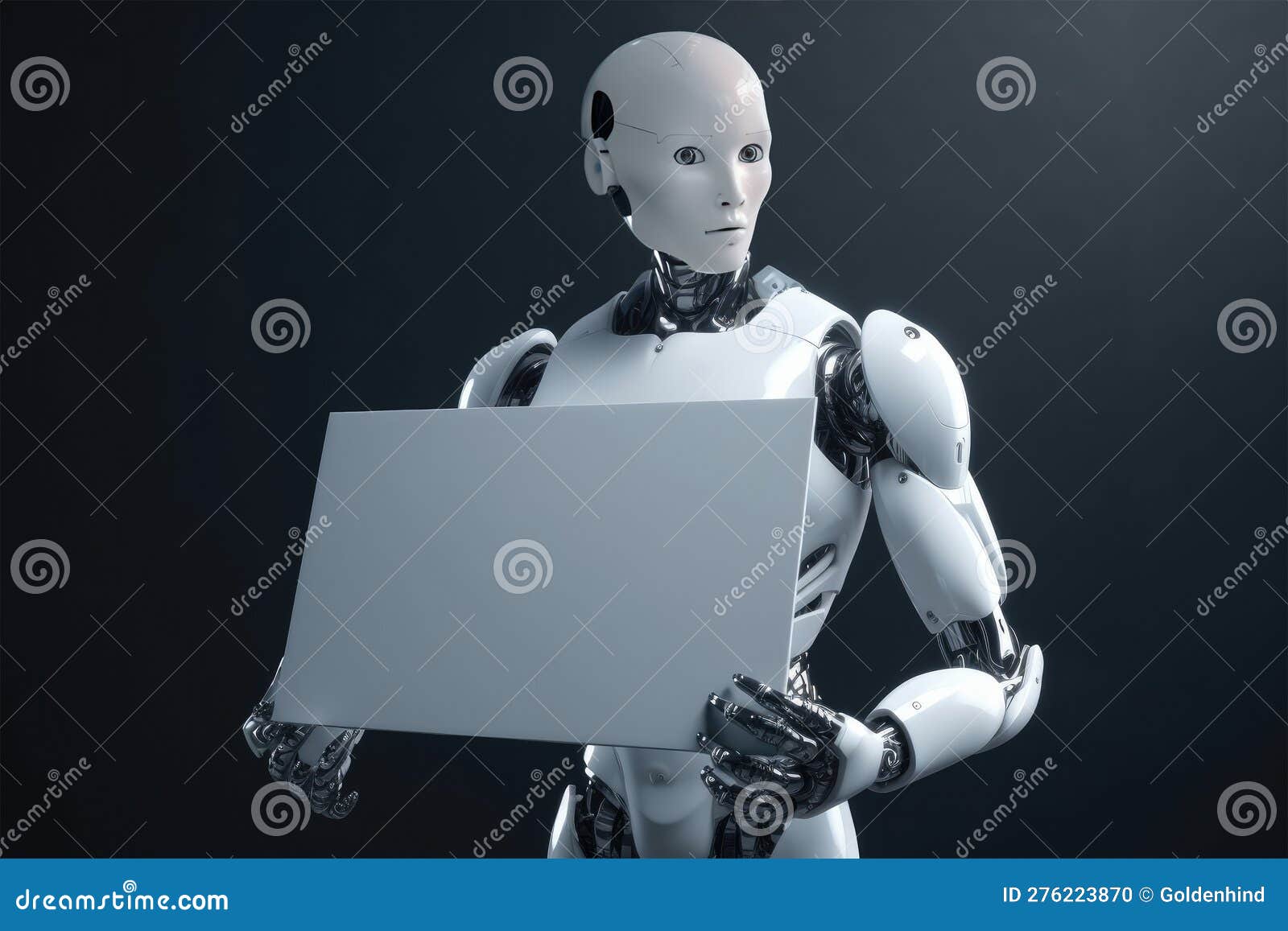 Humanoid Robot Holding White Blank Placard Mockup with Copy Space for ...