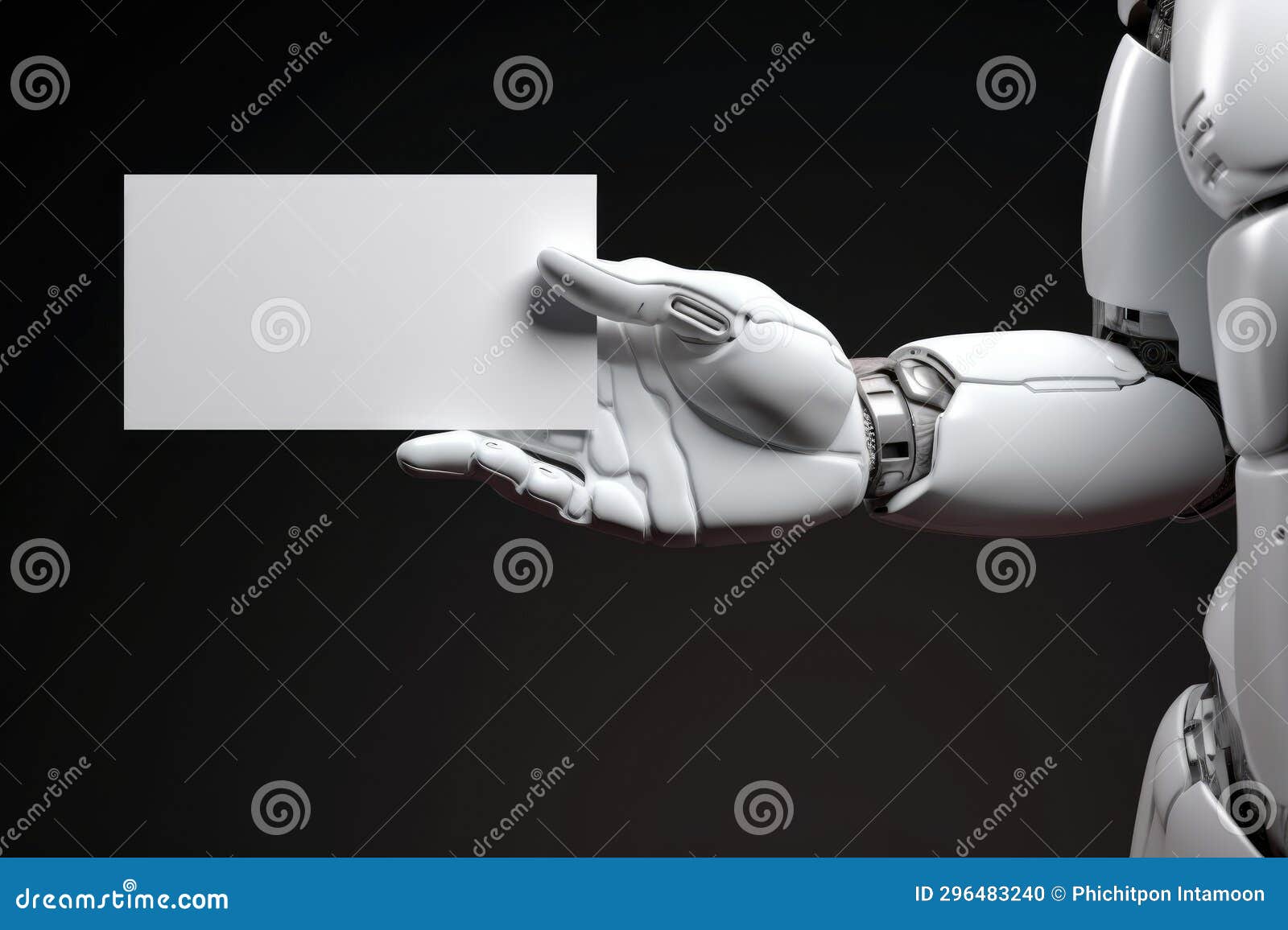 Humanoid Robot Holding White Blank Placard Mockup with Copy Space for ...