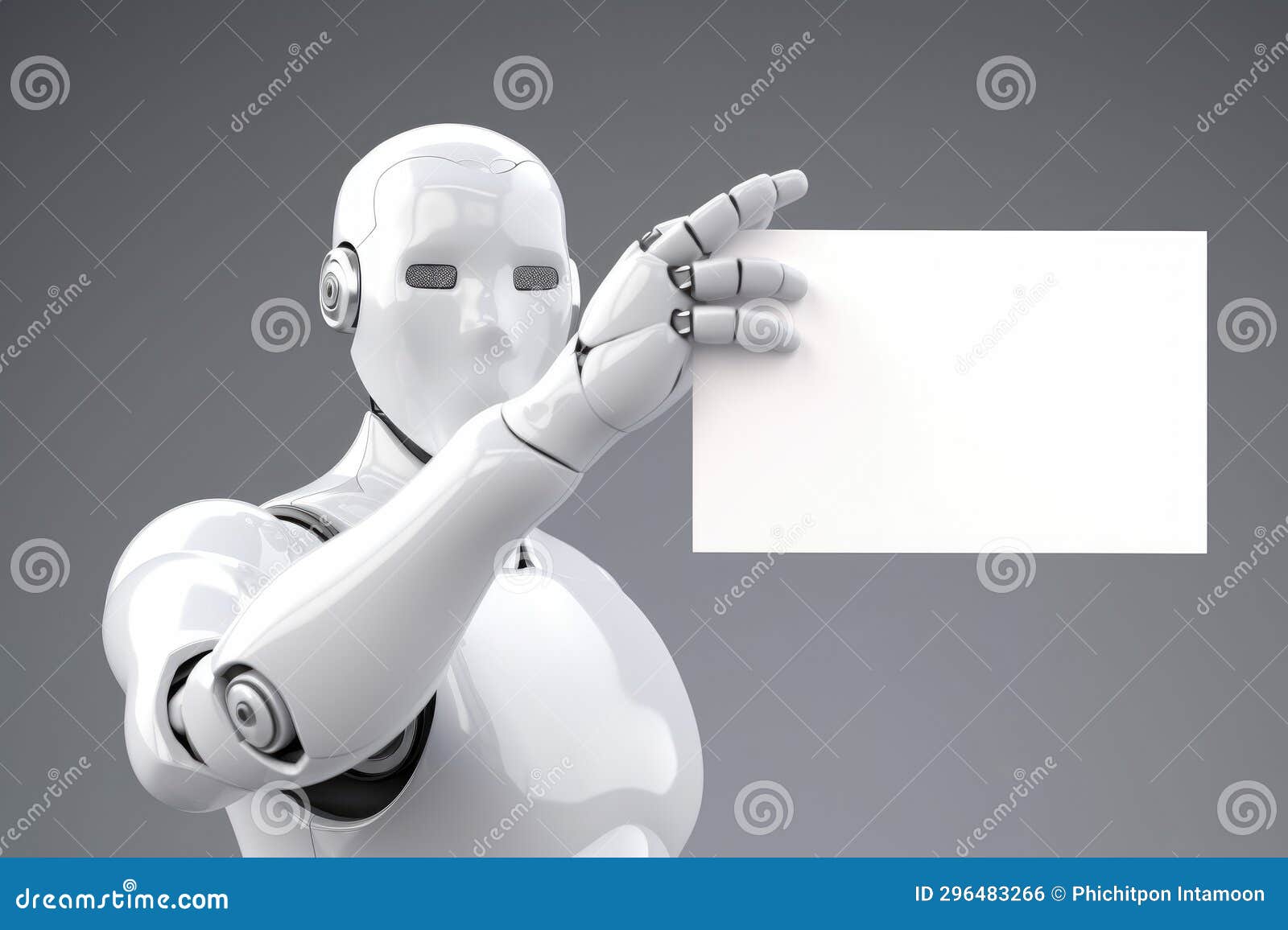 Humanoid Robot Holding White Blank Placard Mockup with Copy Space for ...