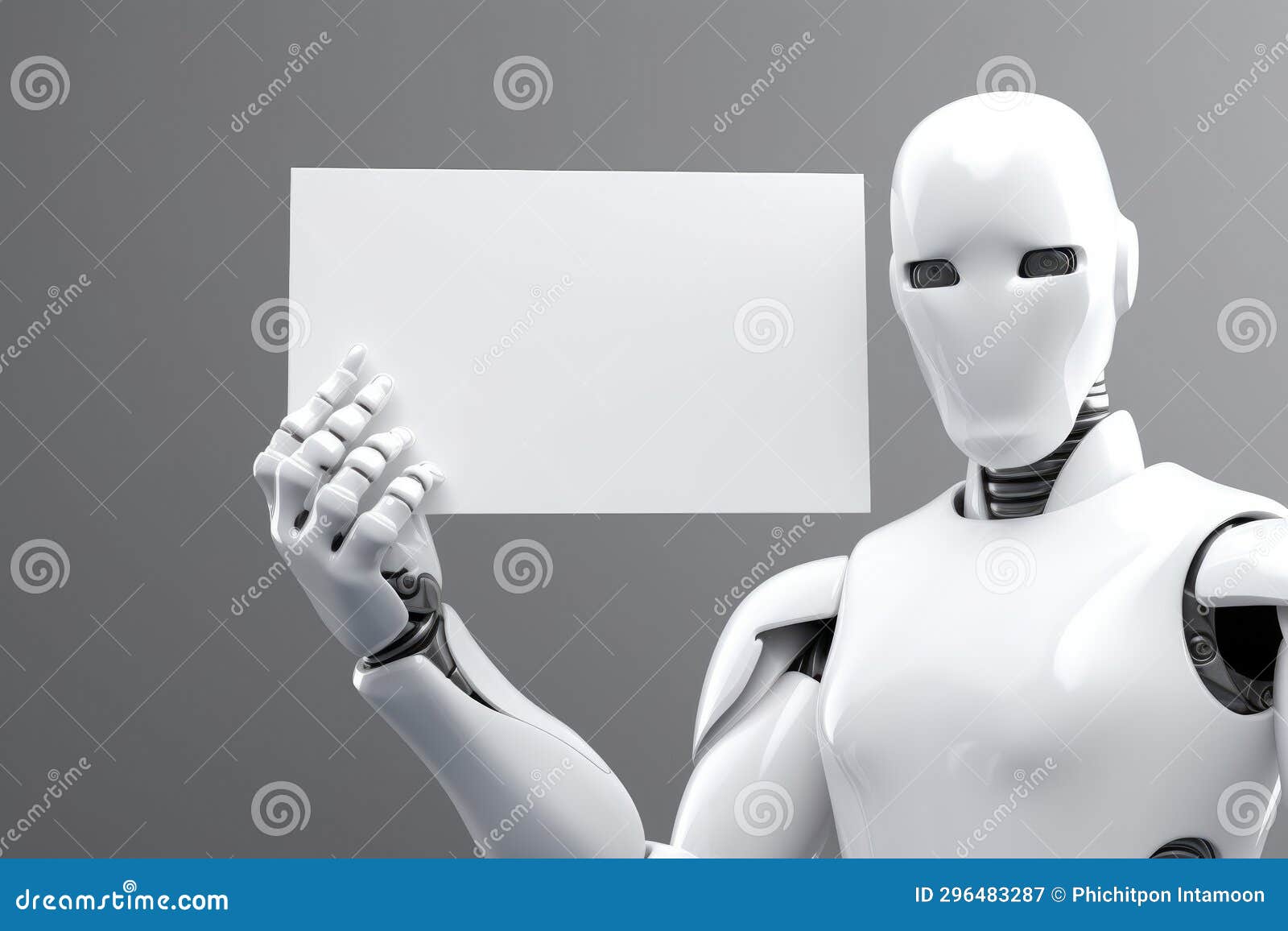 Humanoid Robot Holding White Blank Placard Mockup with Copy Space for ...