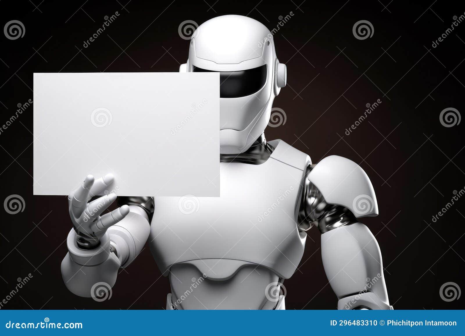 Humanoid Robot Holding White Blank Placard Mockup with Copy Space for ...