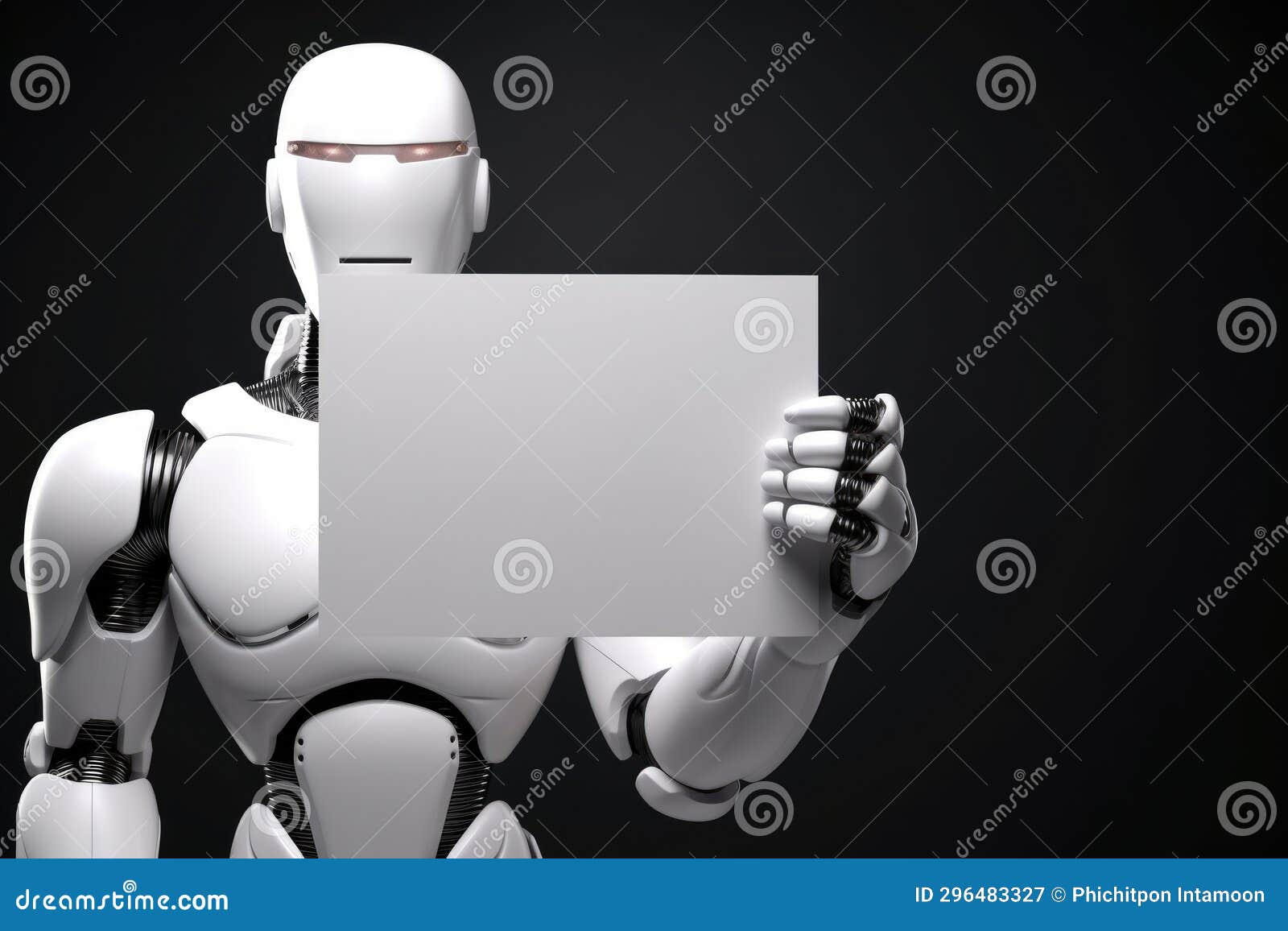 Humanoid Robot Holding White Blank Placard Mockup with Copy Space for ...