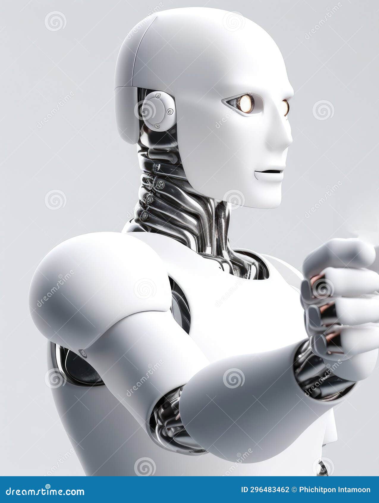 Humanoid Robot Holding White Blank Placard Mockup with Copy Space for ...