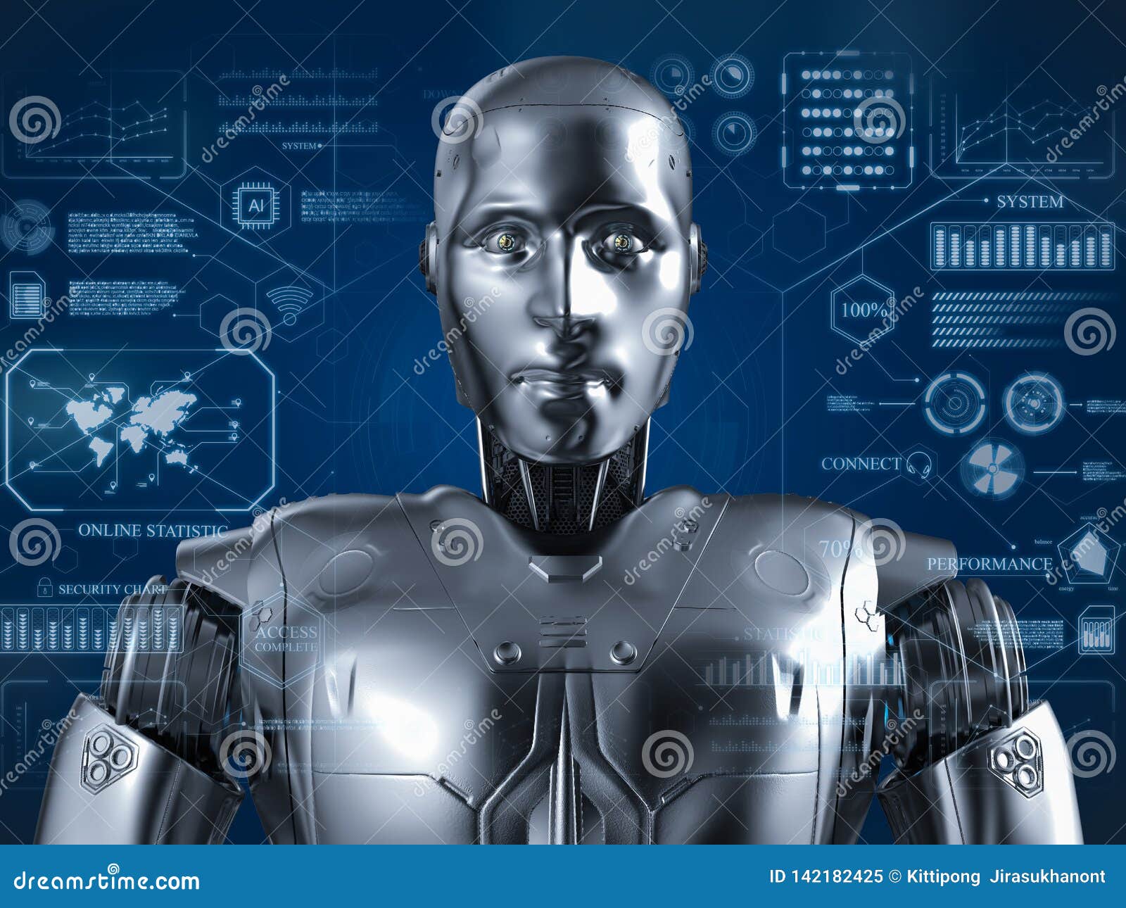 Humanoid robot with hud stock illustration. Illustration of cybernetic ...