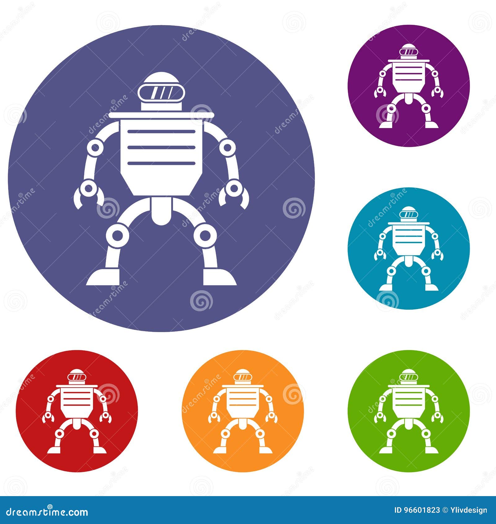Humanoid robot icons set stock vector. Illustration of circle - 96601823