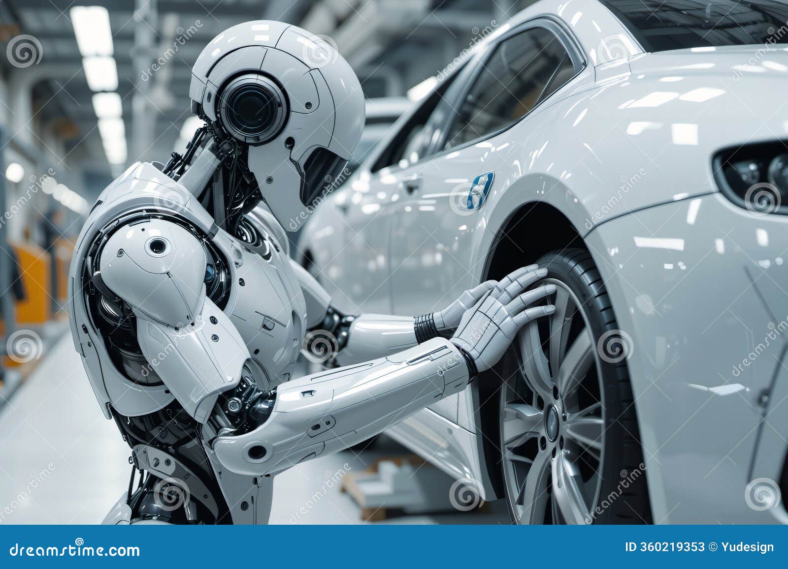 Humanoid Robot Install a Wheel on a Car Stock Illustration ...